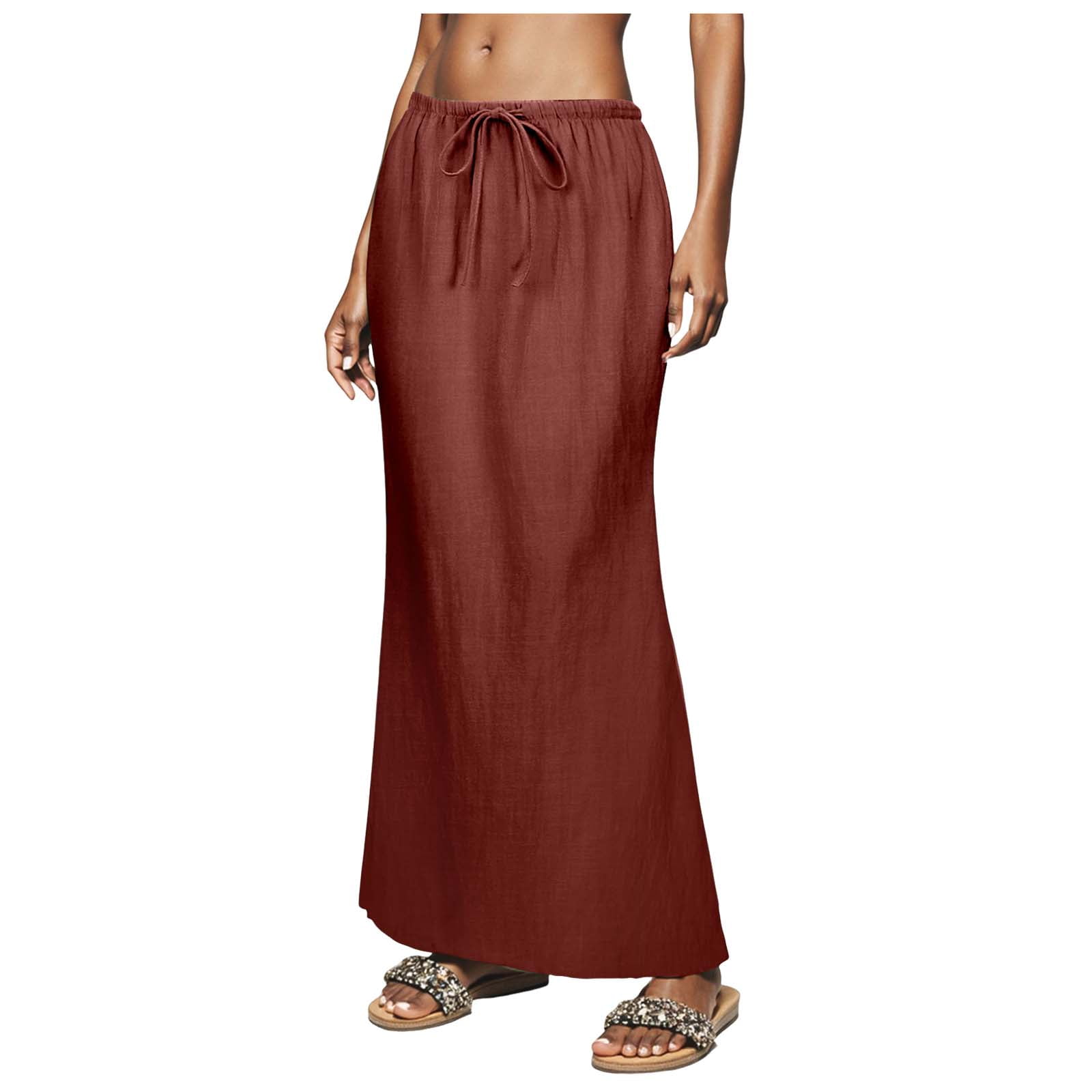 GEWSEY Womens Maxi Skirt 2025 Casual Flowy Elastic High Waist Long ...