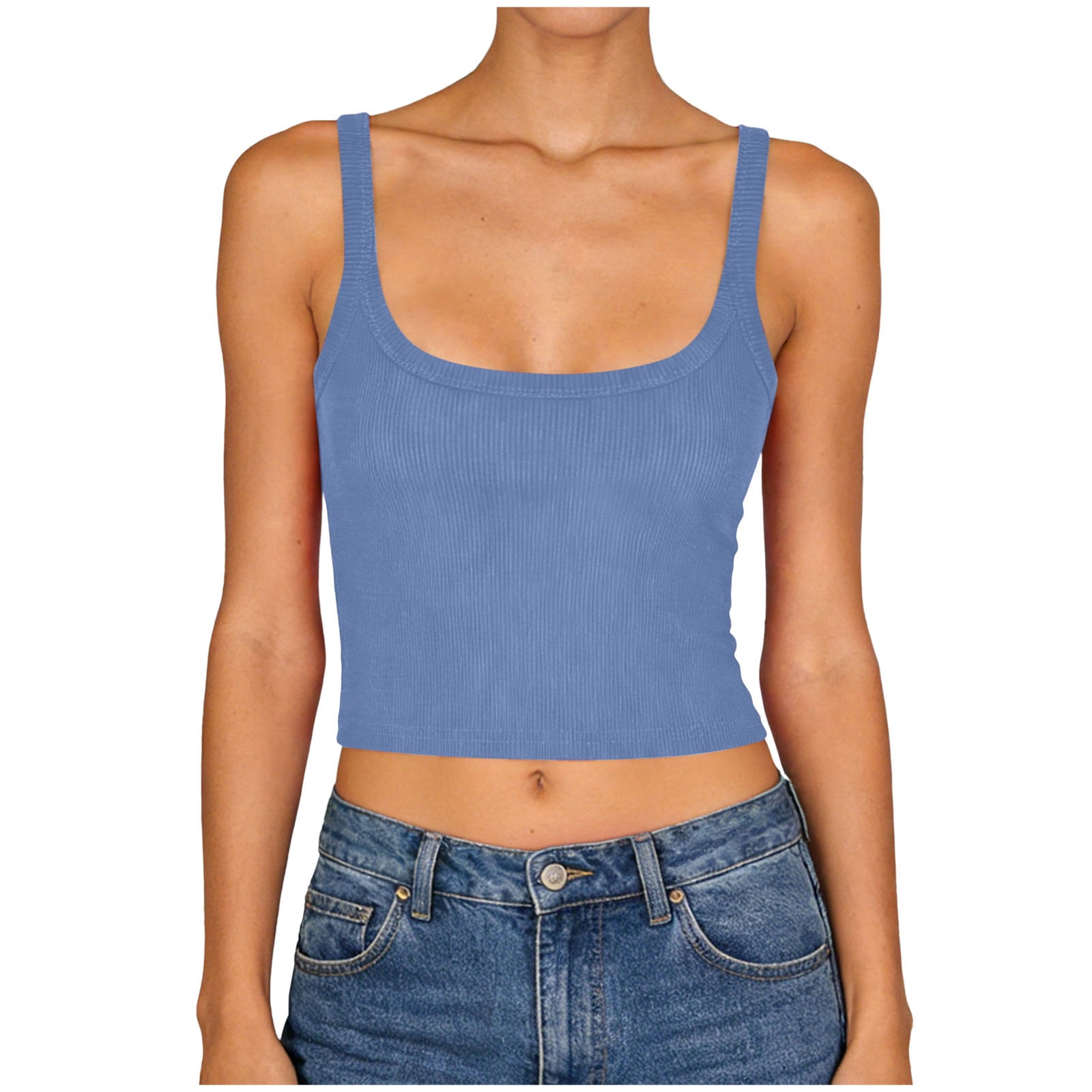 GEWSEY Womens Ribbed Tank Tops Knit Scoop Neck Sleeveless Fitted Basic ...