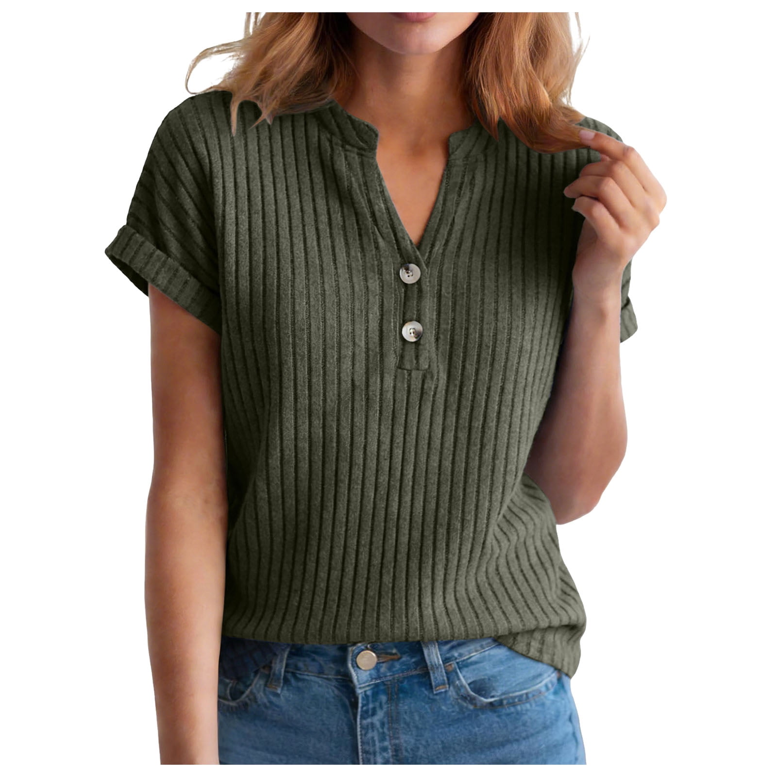 GEWSEY Womens Short Sleeve Henley Shirts V Neck Summer Sweaters 2026 ...