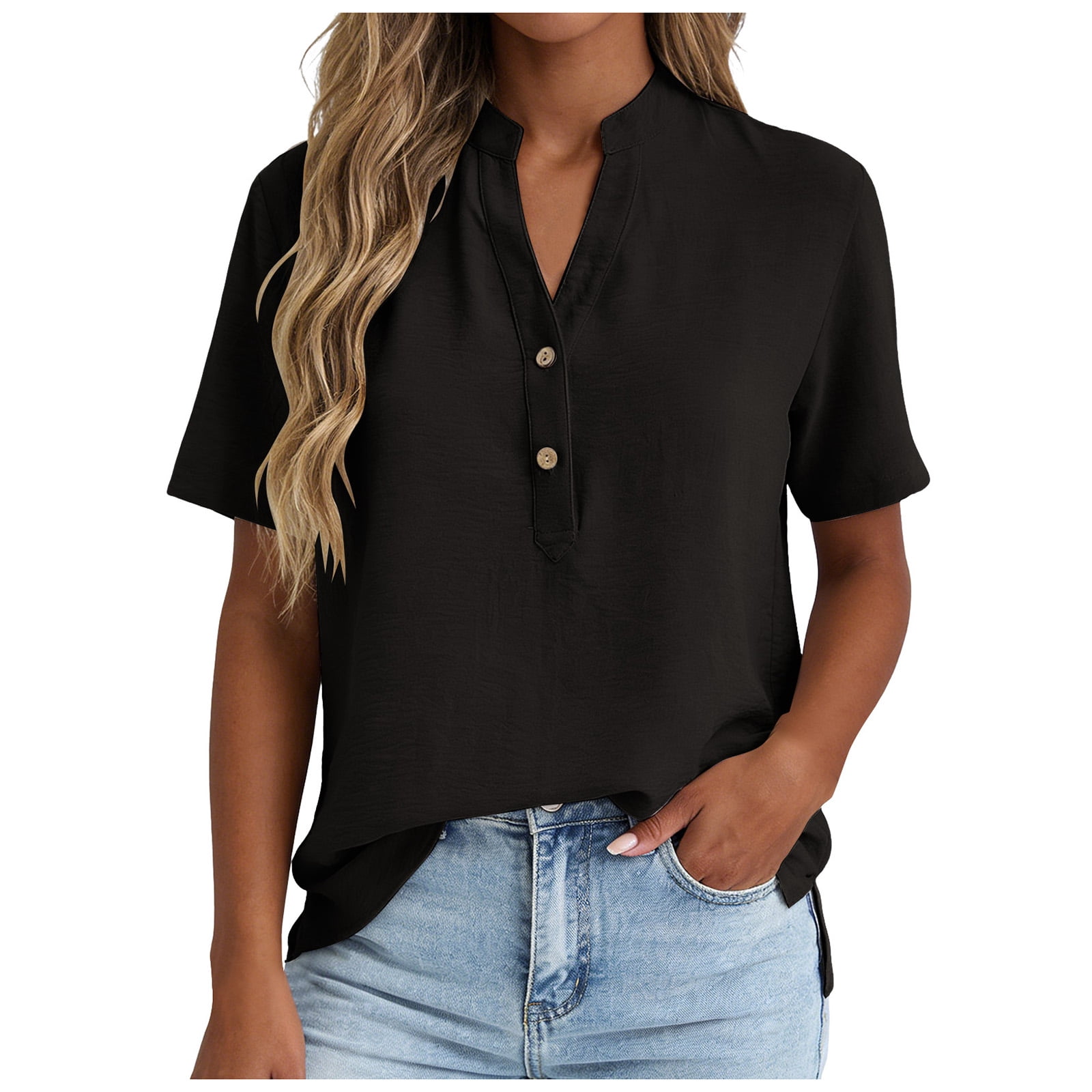 GEWSEY Womens Short Sleeve Tops Dressy Casual V Neck Oversized Summer ...