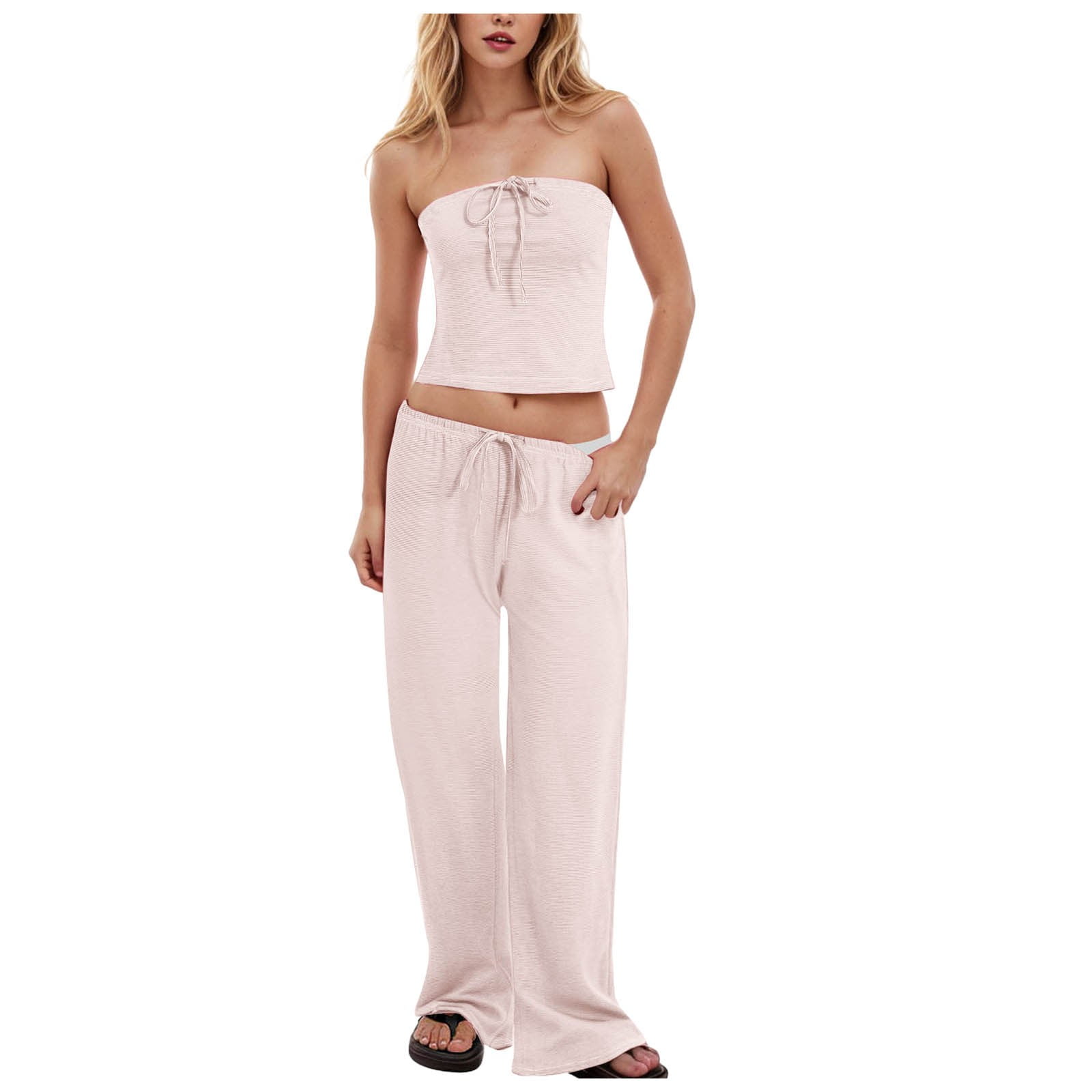 GEWSEY Womens Striped Two Piece Sets Summer Lounge Outfits Sailor Tube ...