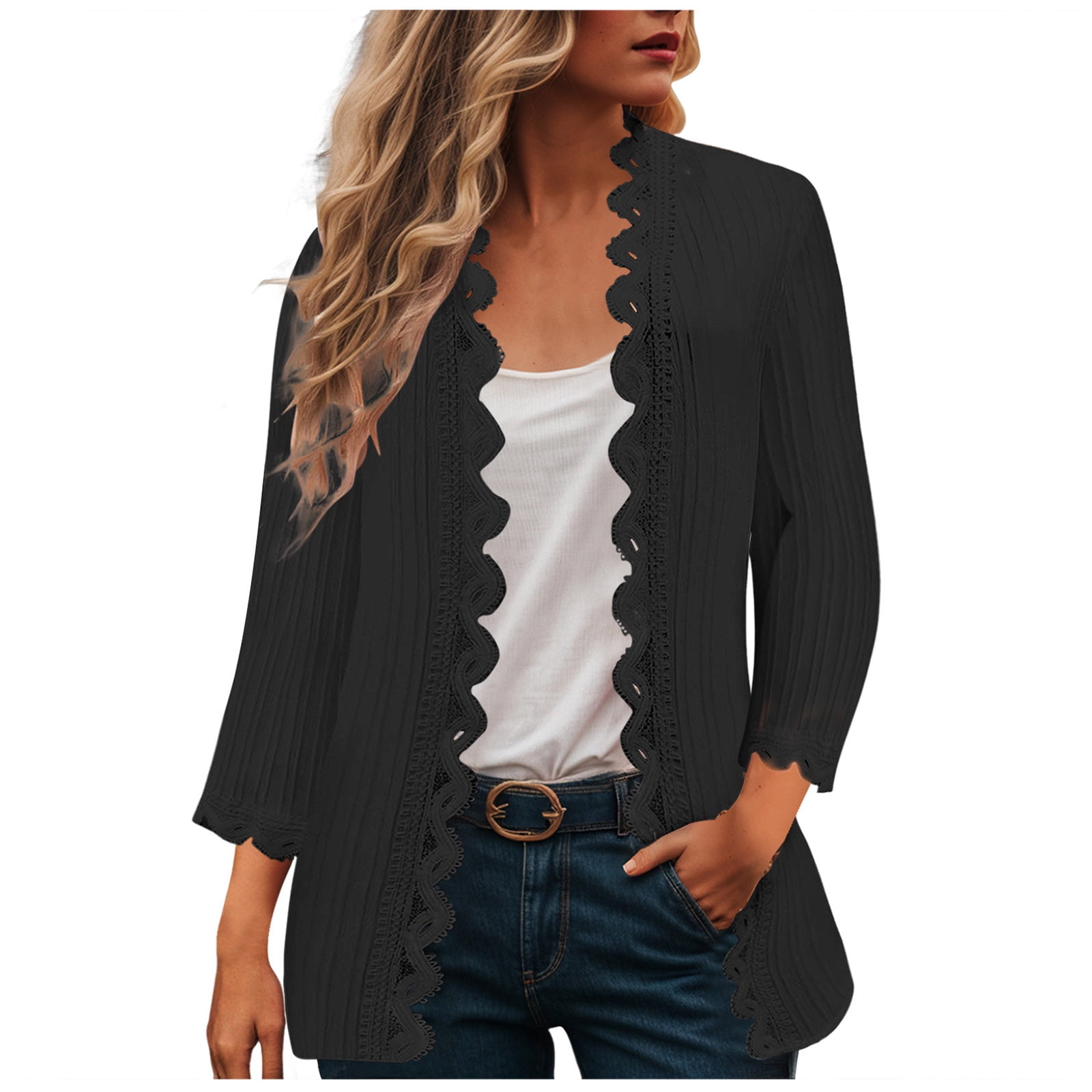 GEWSEY Womens Summer Cardigans Dressy Casual Loose 3/4 Sleeve Solid ...