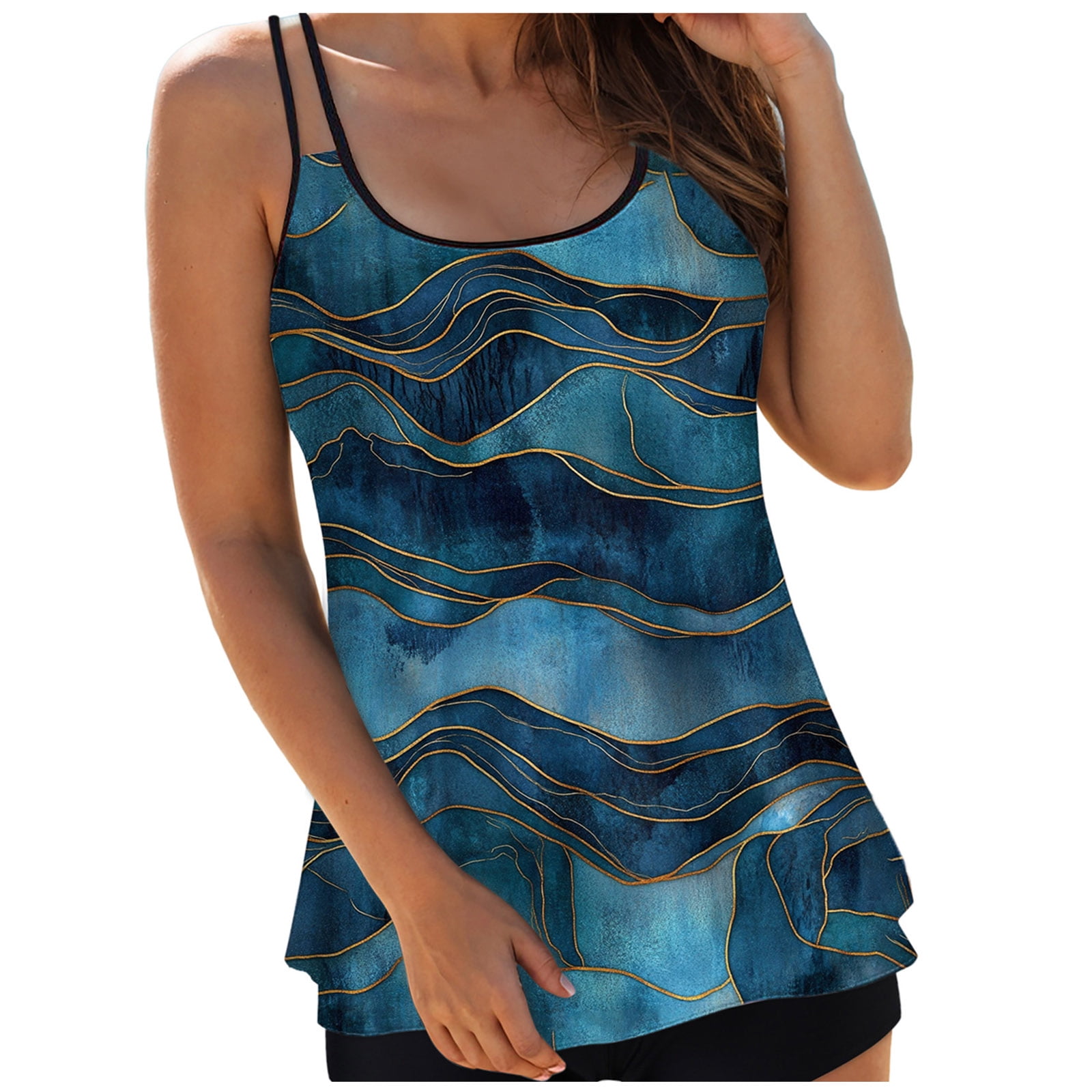 GEWSEY Womens Tankini Bathing Suits Only Built in Bra Adjustable Straps ...