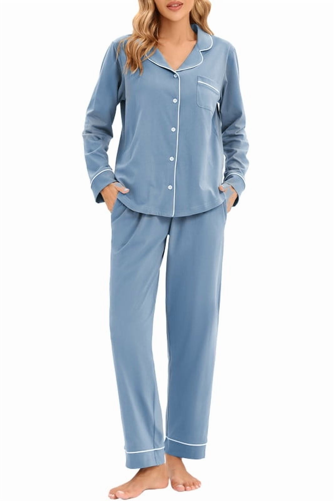 GEX 100% Cotton Pajamas for Women PJ Set Soft Button-Down 2 Piece Set ...