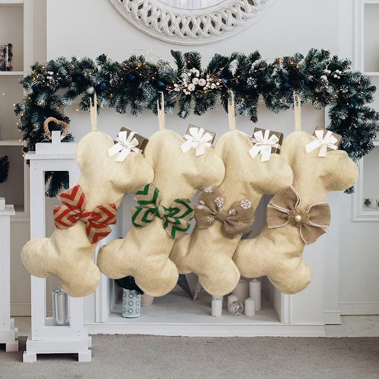 GEX 16'' Christmas Stockings New Linen Burlap Dog Bone for Pet Jute ...