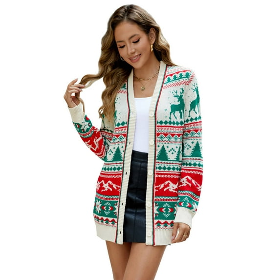 GEX Christmas Sweaters Cardigans for Women Ugly Soft Fuzzy Knit Long Sleeve for Christmas Party ...