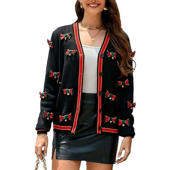 GEX Christmas Sweaters Cardigans for Women Ugly Soft Fuzzy Knit Long Sleeve for Christmas Party ...