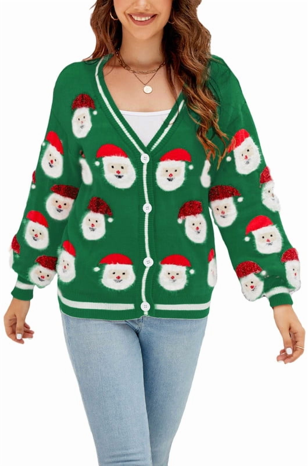 GEX Christmas Sweaters Cardigans for Women Ugly Soft Fuzzy Knit Long ...