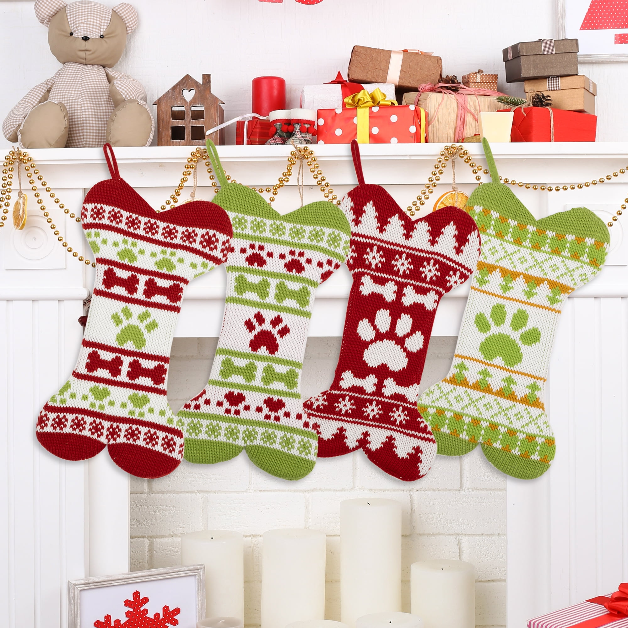 GEX Knitted Dog Christmas Stockings Fireplace Hanging Handmade ...