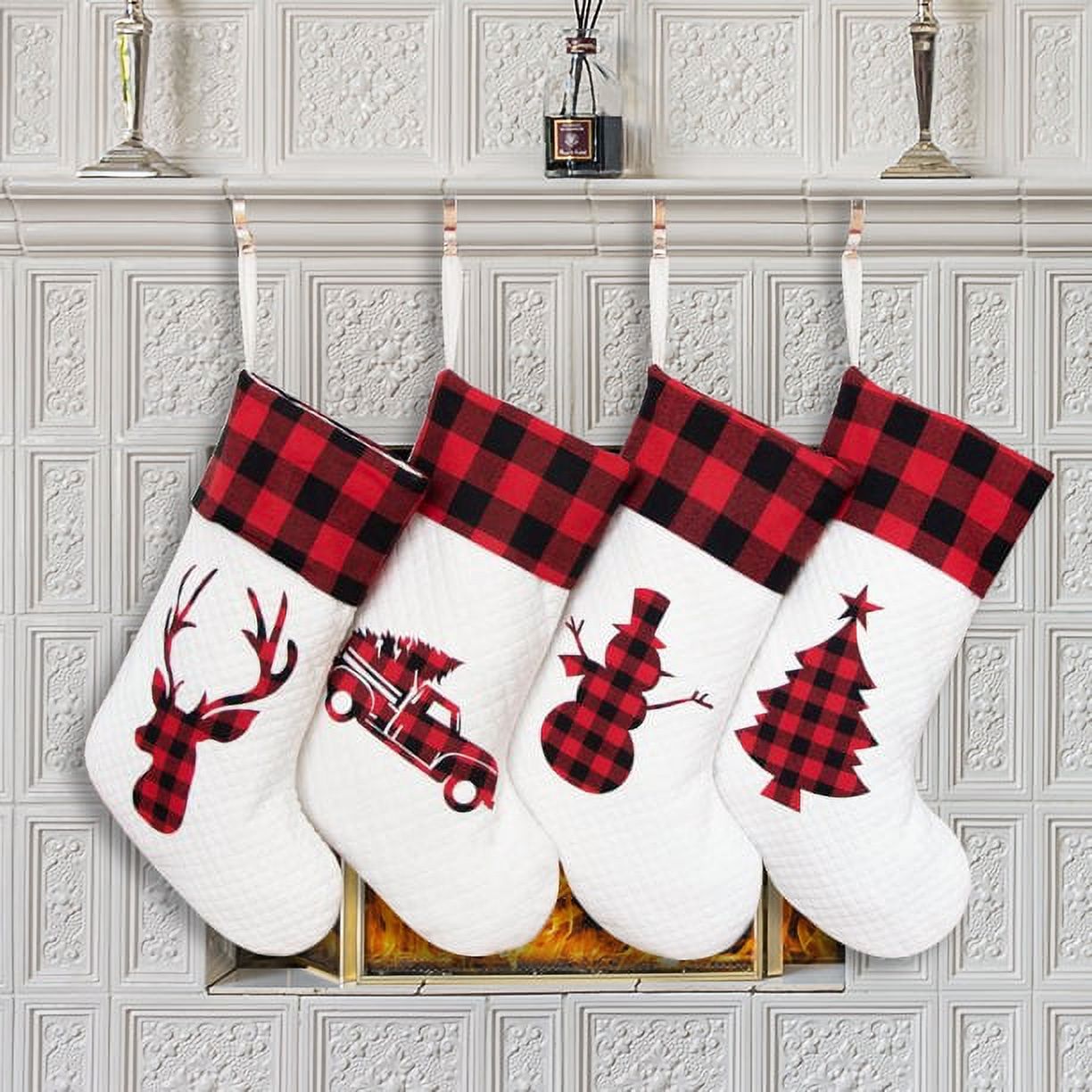 GEX Set of 4 Christmas Stocking(20inch) Silhouette Buffalo Red Plaid ...
