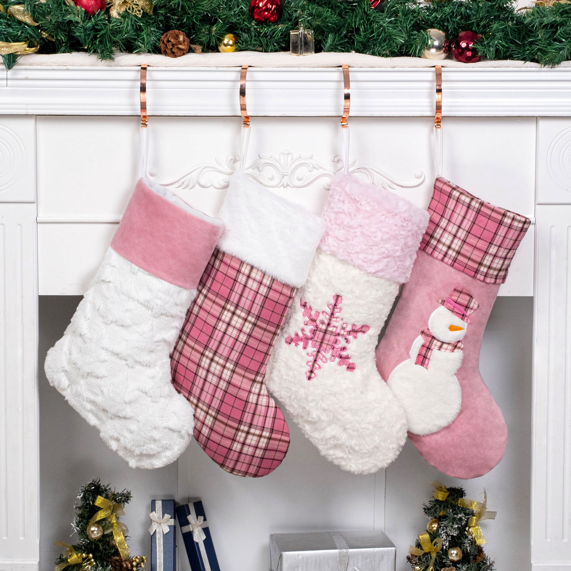 GEX Worldwide 2025 Plush Christmas Stockings for Family 20" Pink Plaid ...