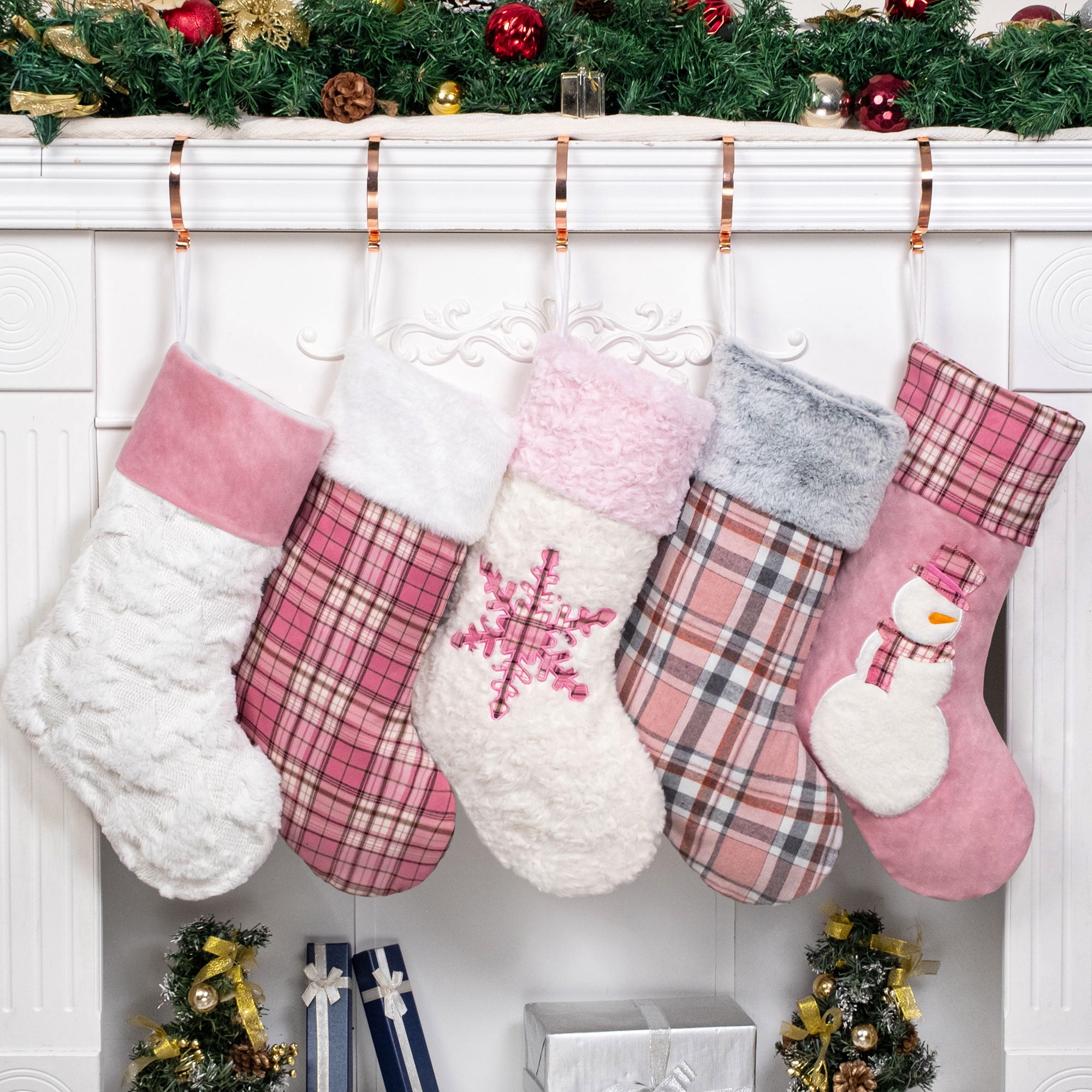 GEX Worldwide 2025 Plush Christmas Stockings for Family 20" Pink Plaid ...