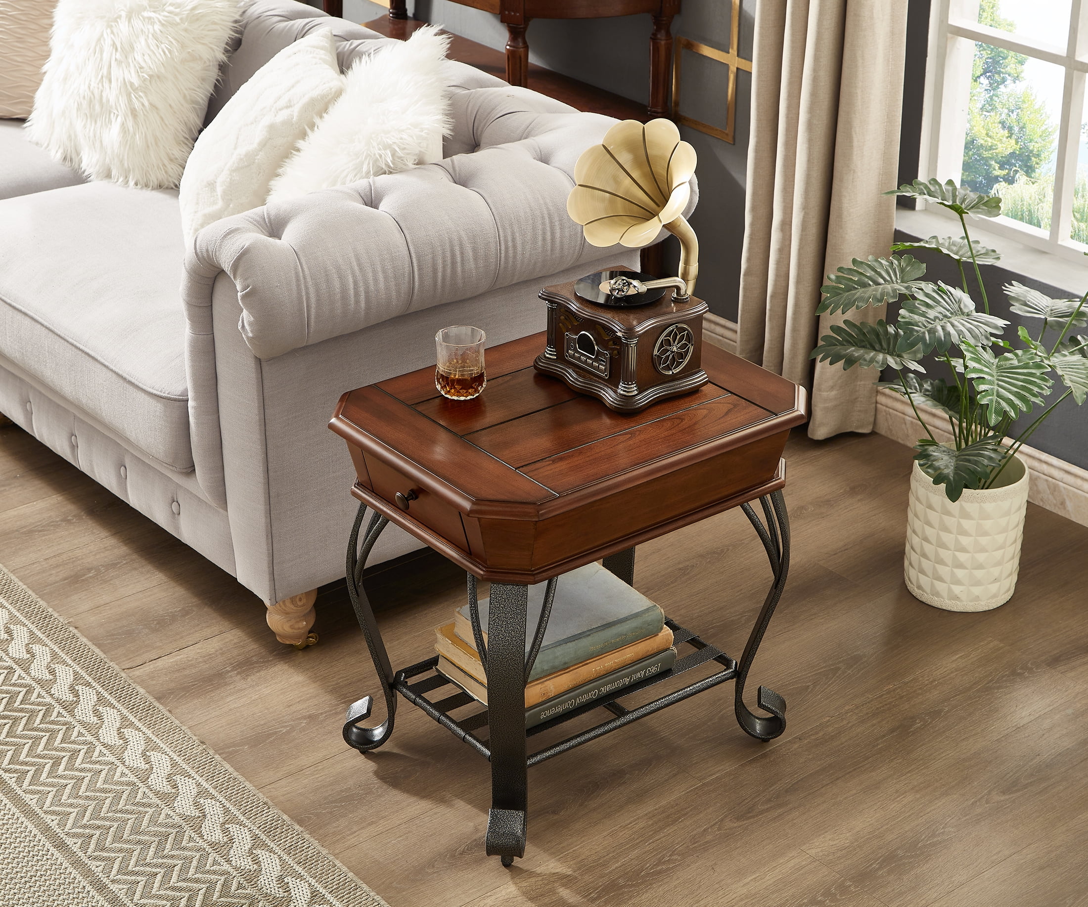 GEXPUSM 25" Side Table,Vintage,Rectangular,Octagonal,Solid Wood, with ...