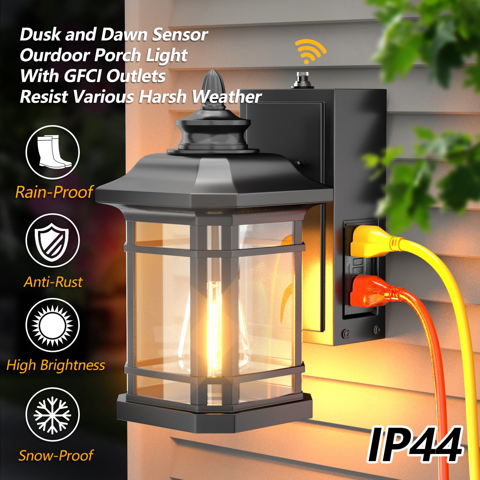 GEYANG Dusk to Dawn Outdoor Lights with GFCI Outlet Sensor Outside Exterior Porch Wall Light ...