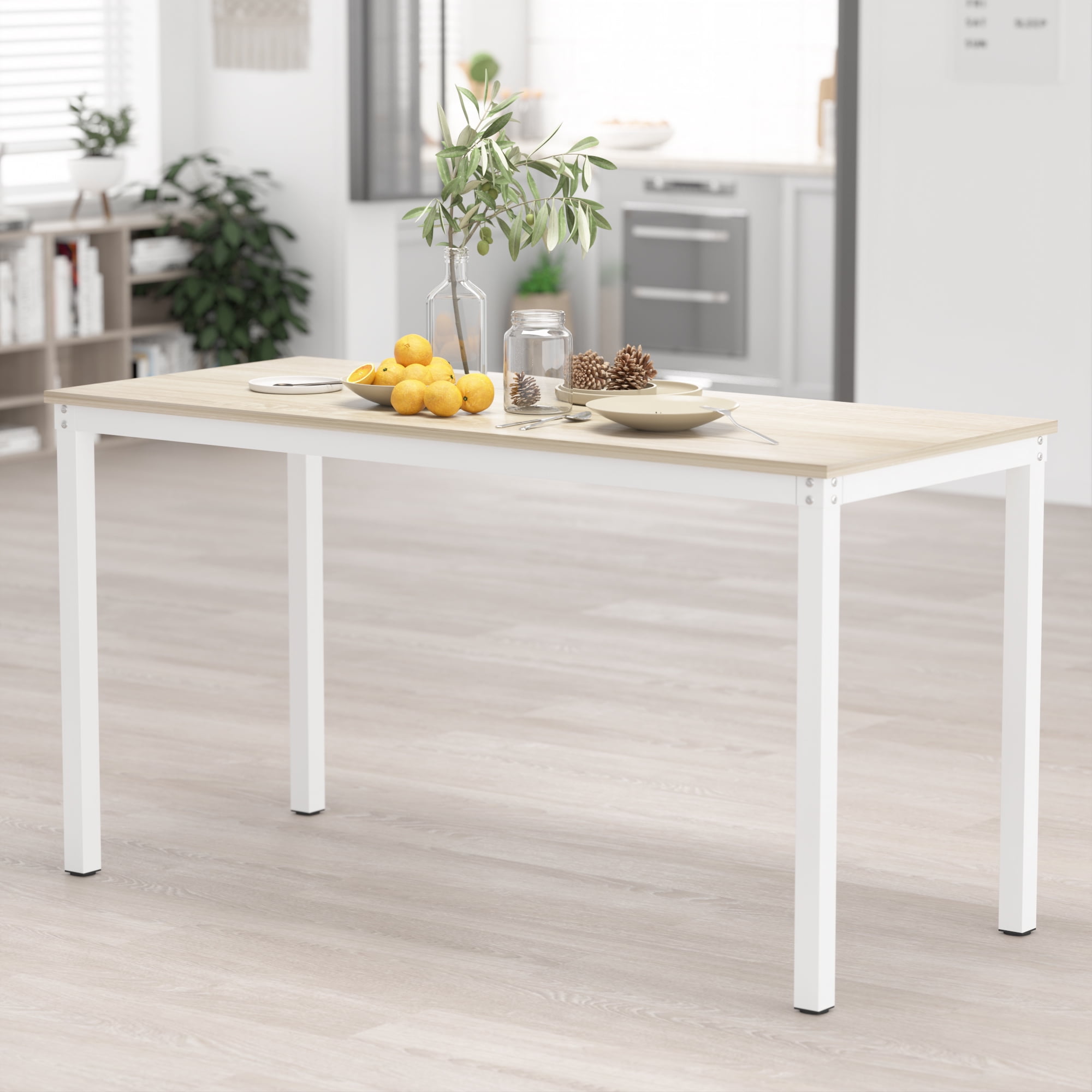 GEZEN Home Dining Table 55" Wood and Metal Kitchen Table, Beige ...