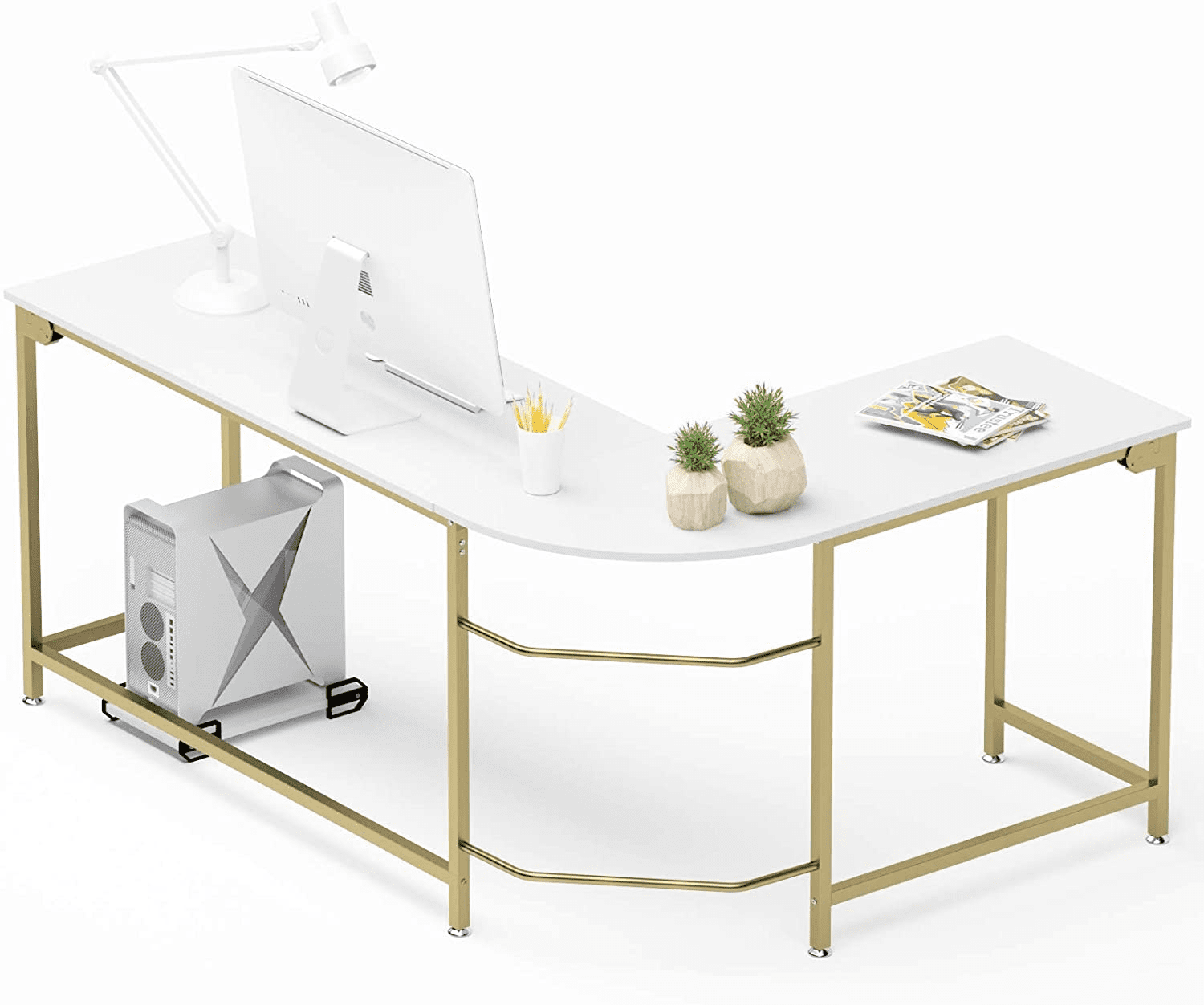 Glass and gold l shaped desk store
