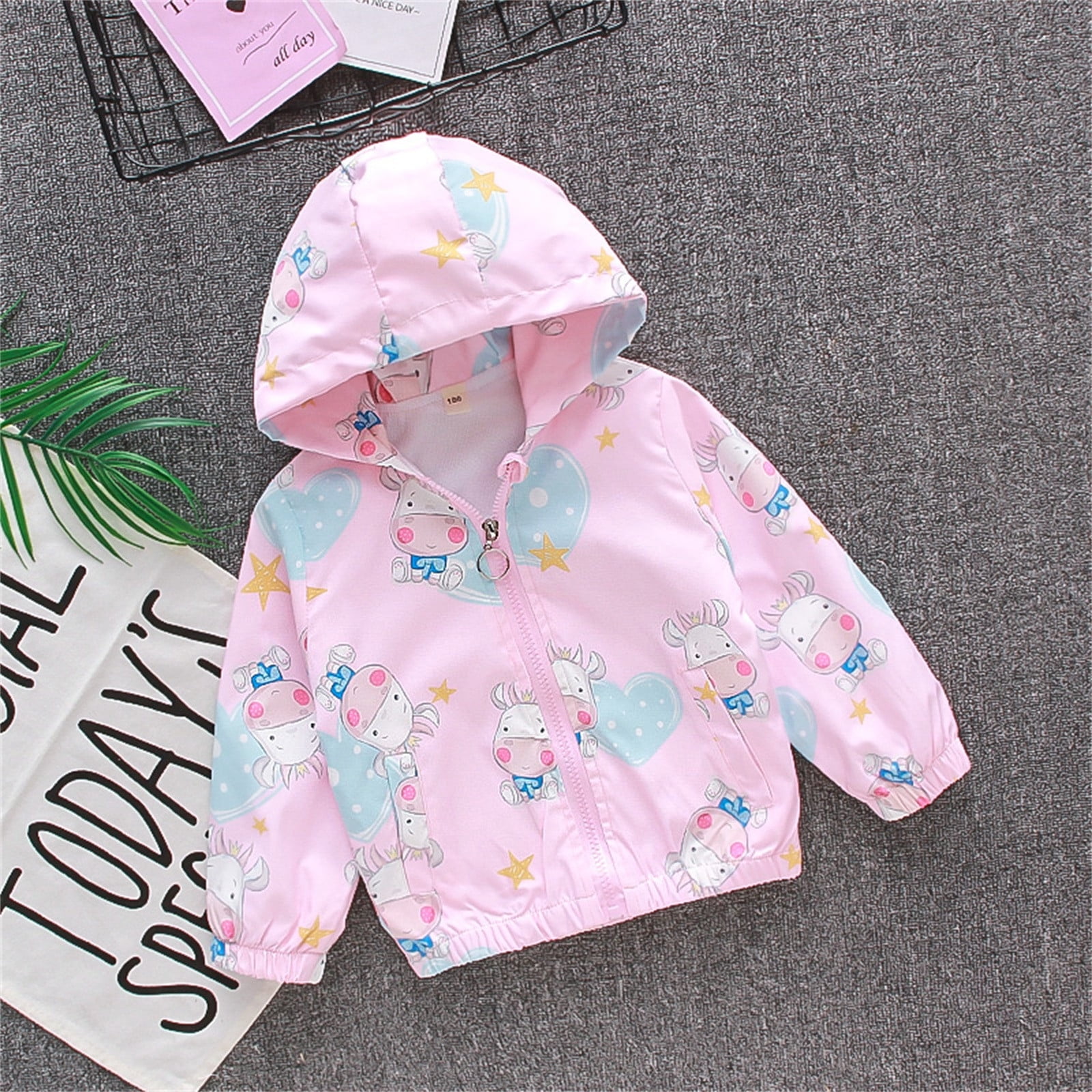 GEZHEN Children's Cartoon Hooded Girls Jacket Cardigan Windproof Jacket ...