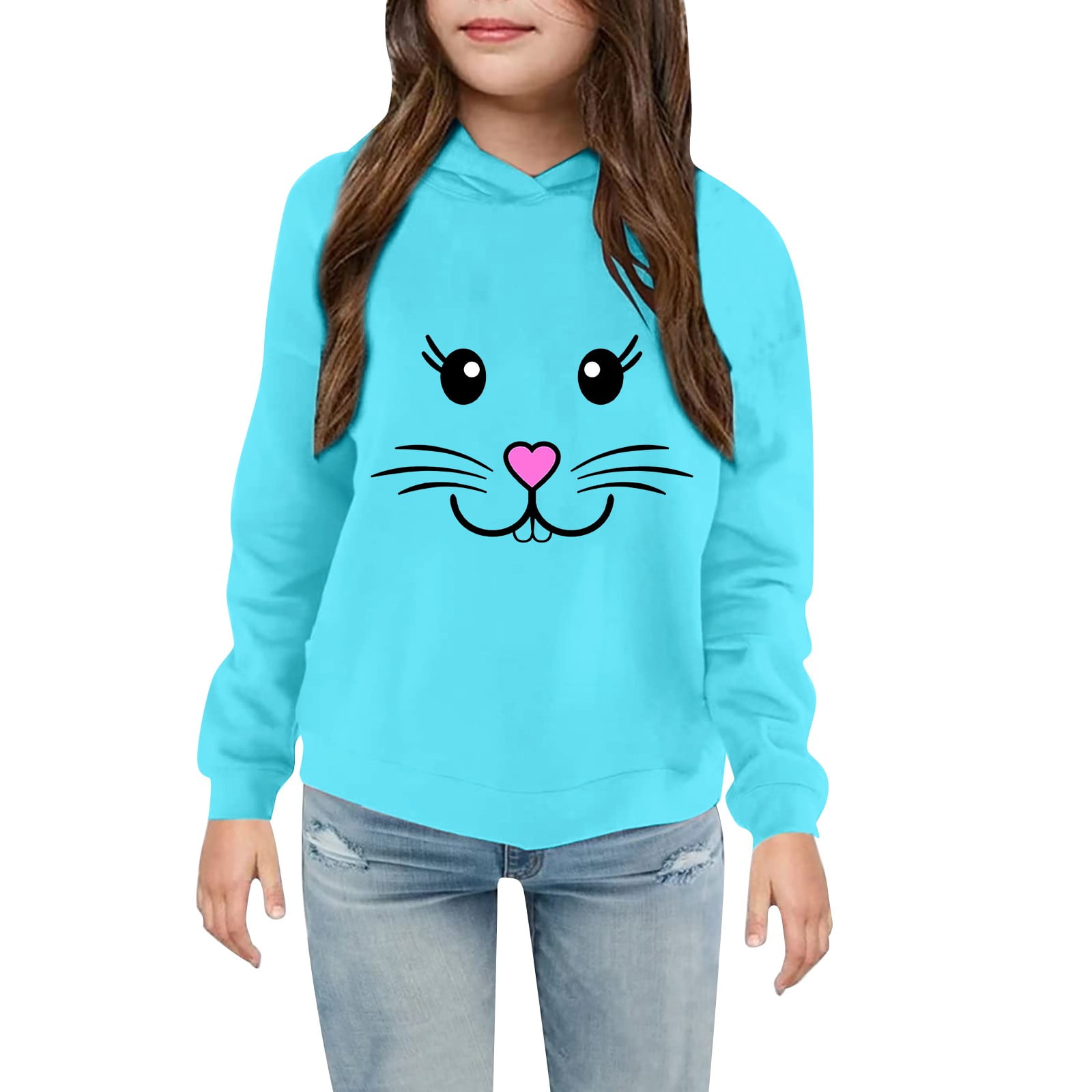 GEZHEN Children's Spring and Autumn Long-Sleeved Thin Hooded Sweatshirt with Bunny Print for ...