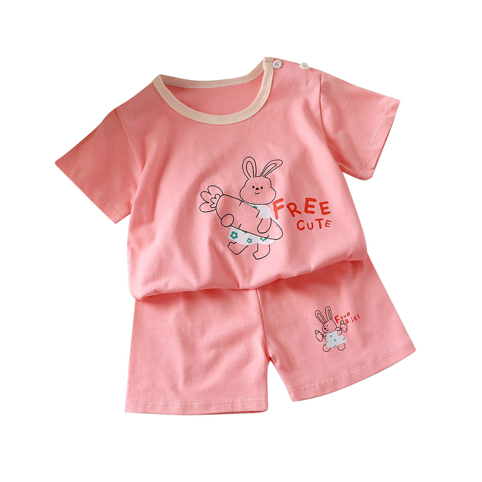 GEZHEN Girls Boys Summer Cartoon Printing Short Sleeve Shorts Two PC ...