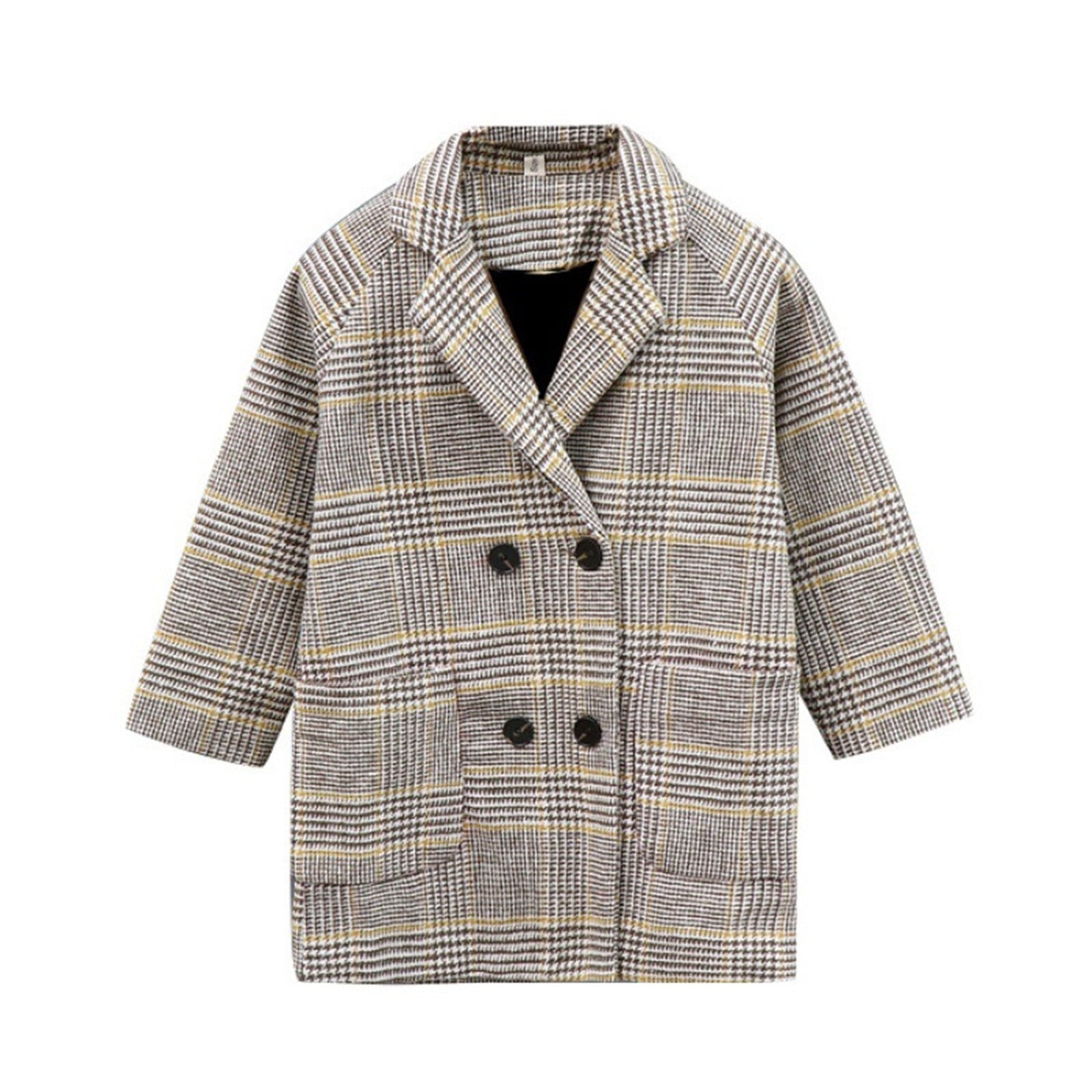 GEZHEN Girls Tweed Jacket Children's Medium Length Plaid Jacket Middle ...
