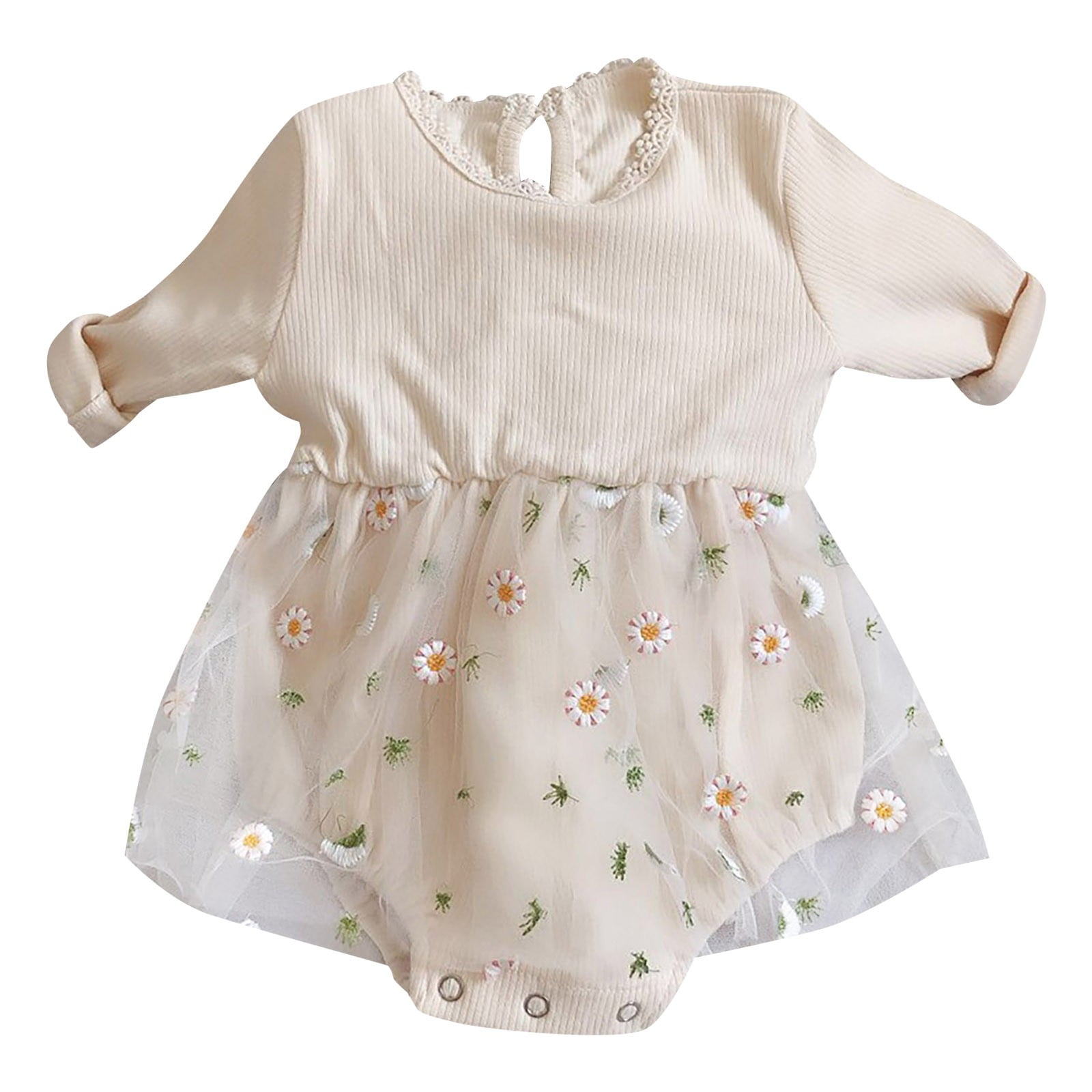 GEZHEN Kids Clothing Girls Solid Color Long Sleeve Floral Print Romper ...