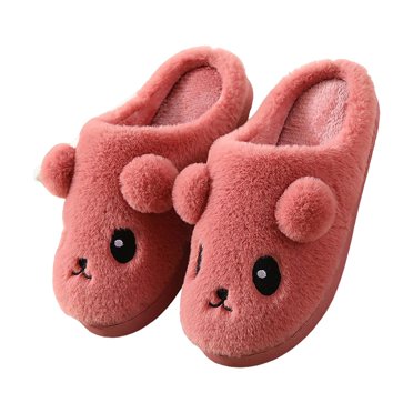 Womens Funny Fuzzy Slippers, Pink Steps, Warm Cozy Cute House Shoes ...