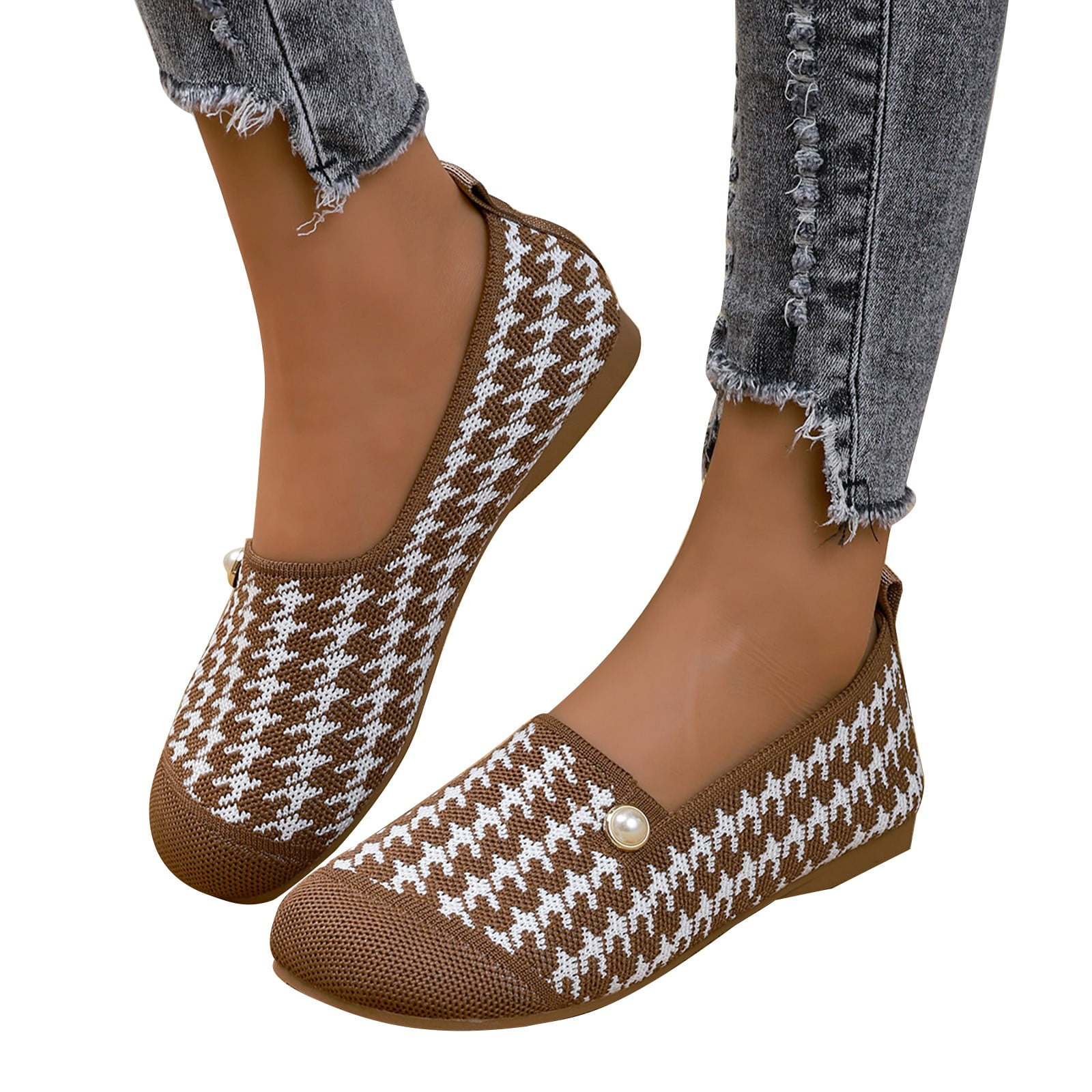 GEZHEN Shallow Mouth Wide Toe Flat Soled Slip On Shoes For Women Fly ...