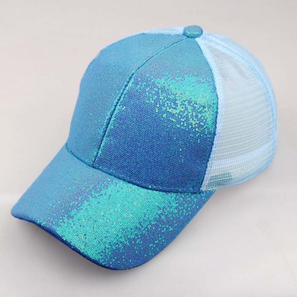 GEZHEN Snapback Cap Bun Women Sequins Caps Messy Hat Baseball Ponytail ...