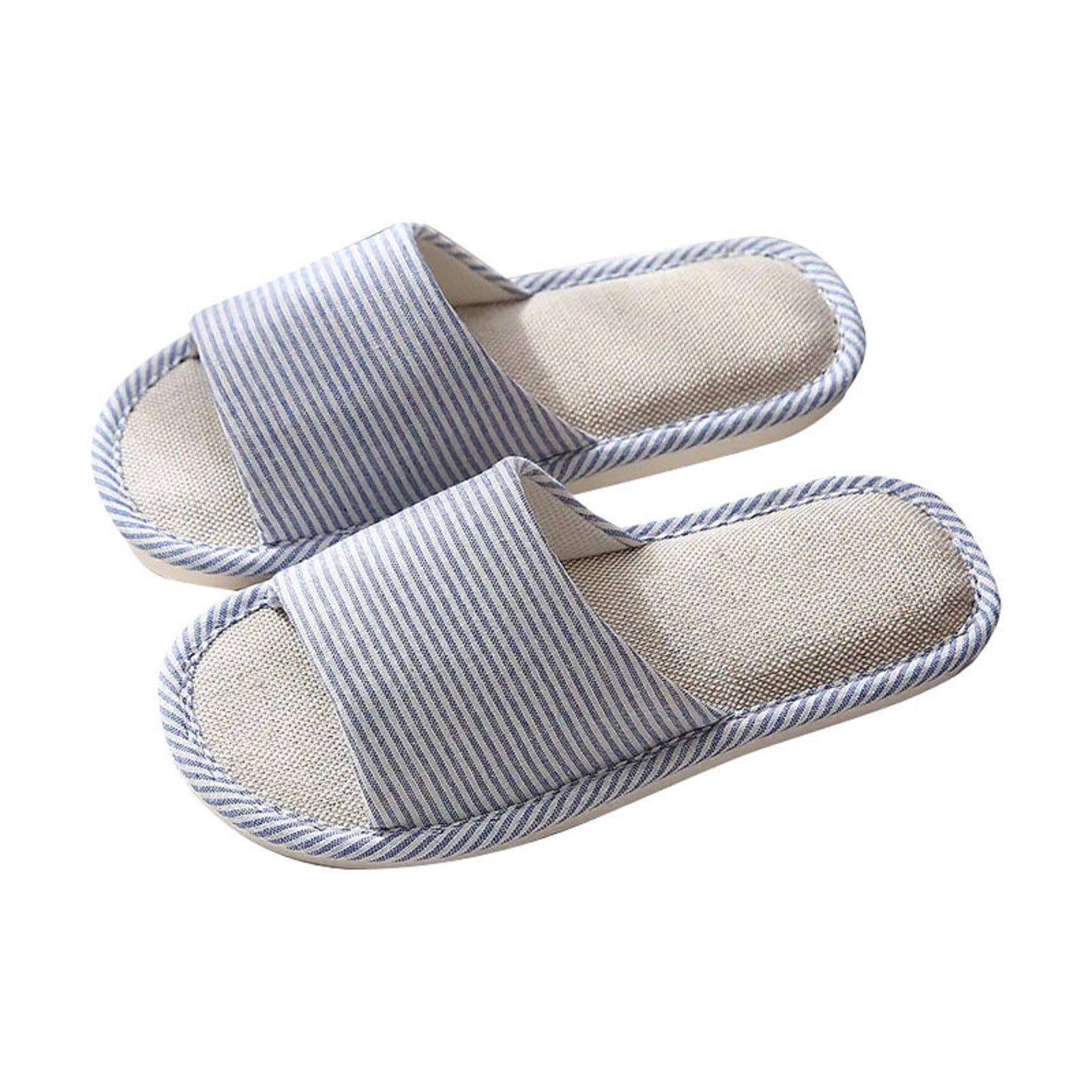 GEZHEN Spring and Summer Hospitality Breathable Cotton Linen Slippers Striped Women's Soft ...