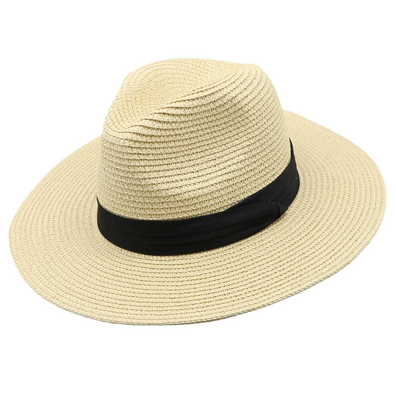 GEZHEN Summer Fall Womens Mens Wide Brim Panama Hat Fedora Beach Sun ...