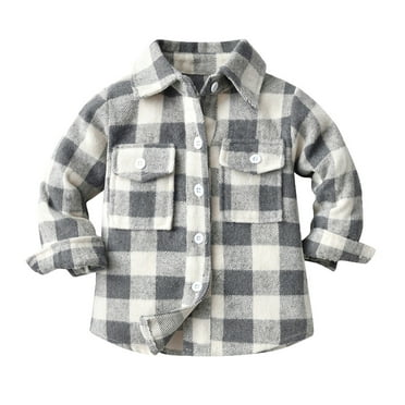 Landzoo Kids Toddler Flannel Jacket Plaid Stripe Long Sleeve Lapel Button Down Shacket Baby Boys ...