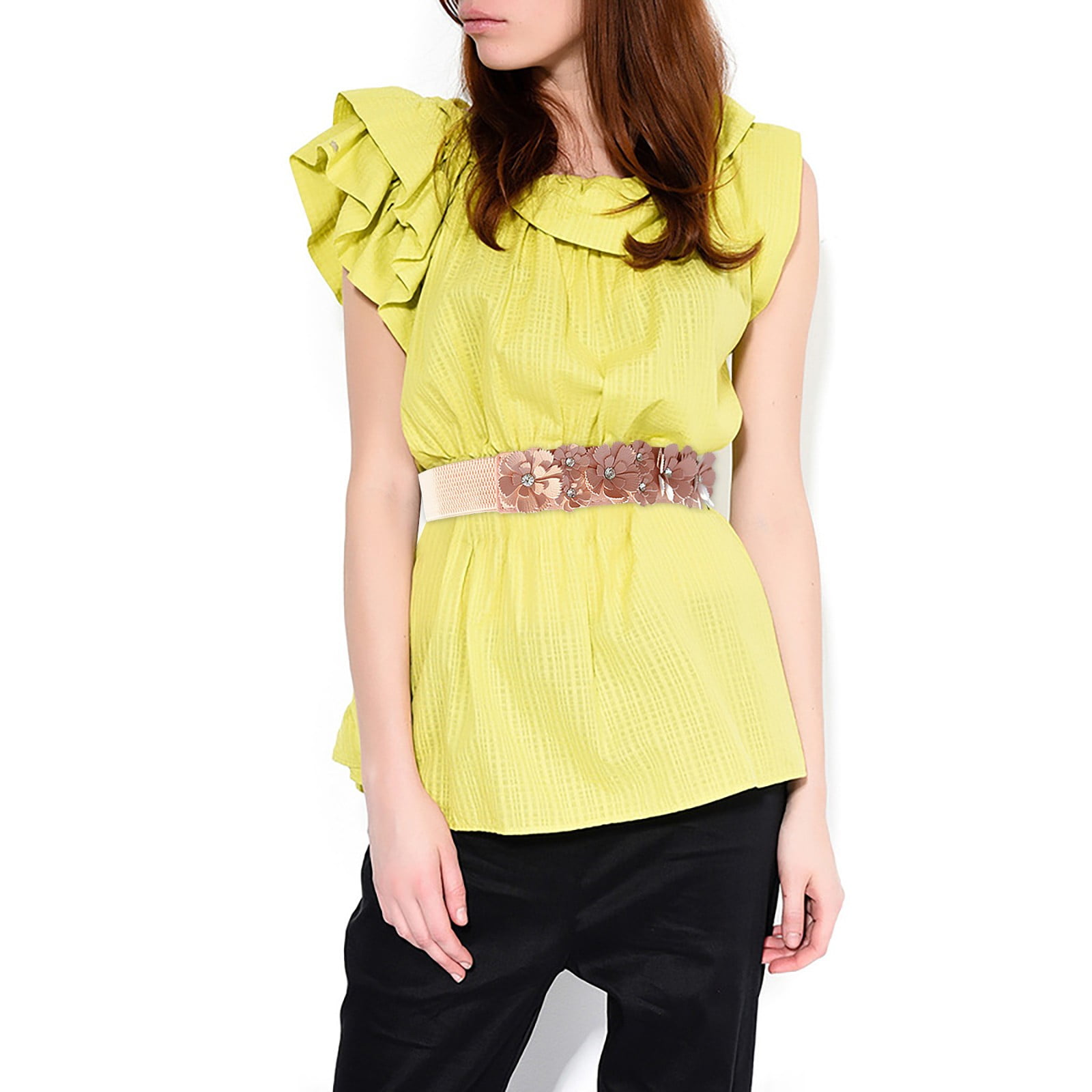 GEZHEN Women Fashion Crystal Beaded Elastic Wide Belts for Daily Travel ...