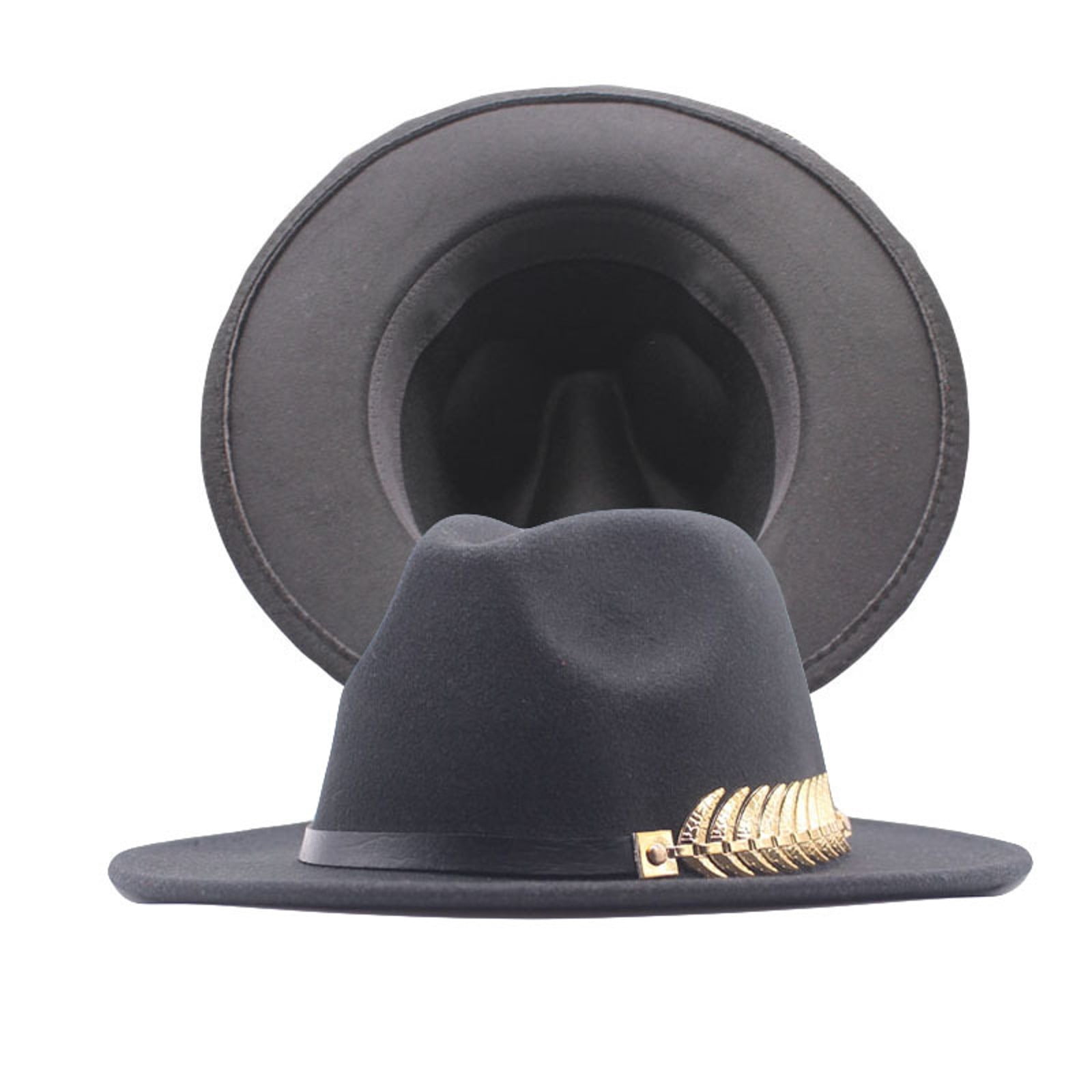GEZHEN Women Panama Hat Classic Belt Fedora Hat Wool Buckle Wide Floppy ...