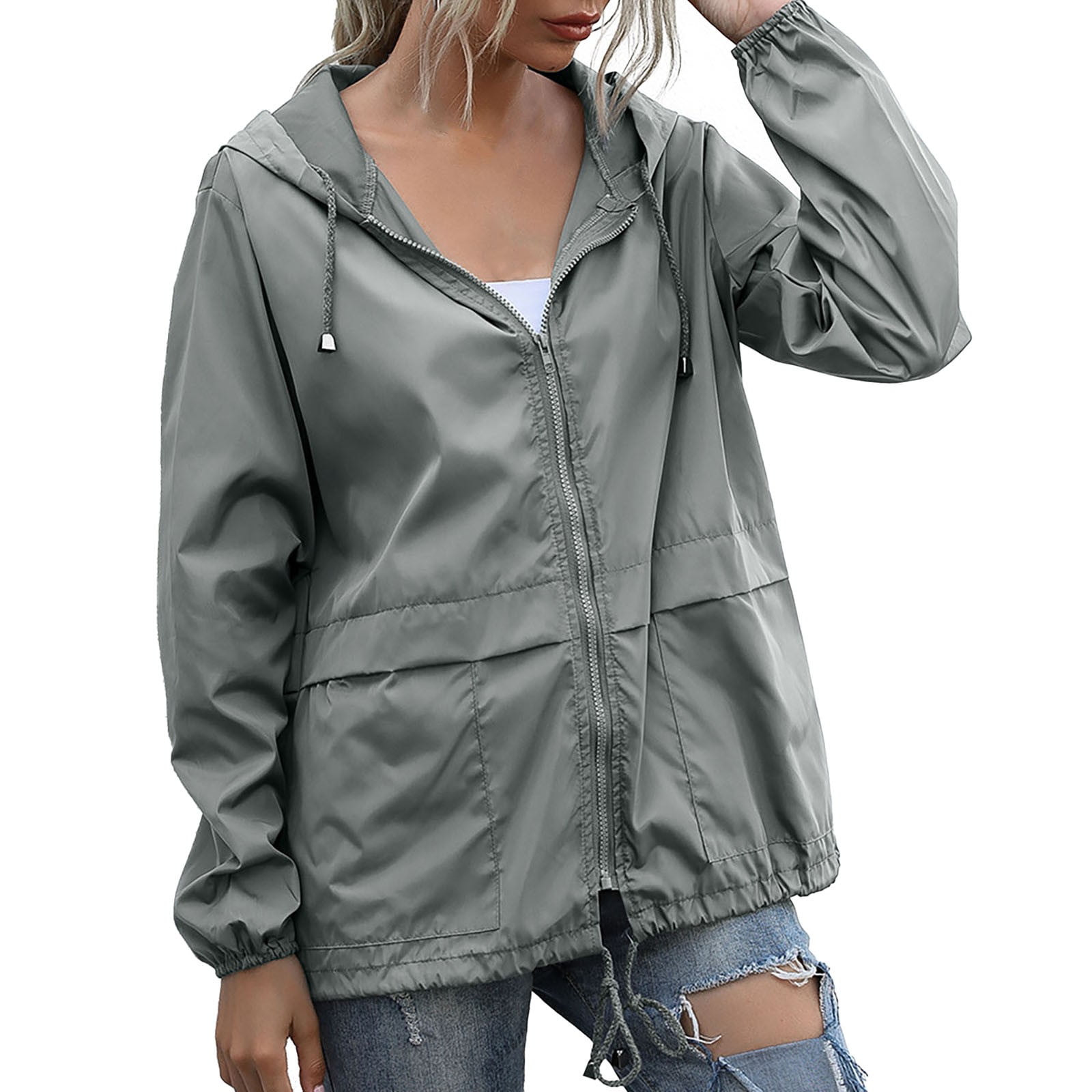 GEZHEN Women's Waterproof Raincoat Lightweight Hooded Windproof Jacket ...