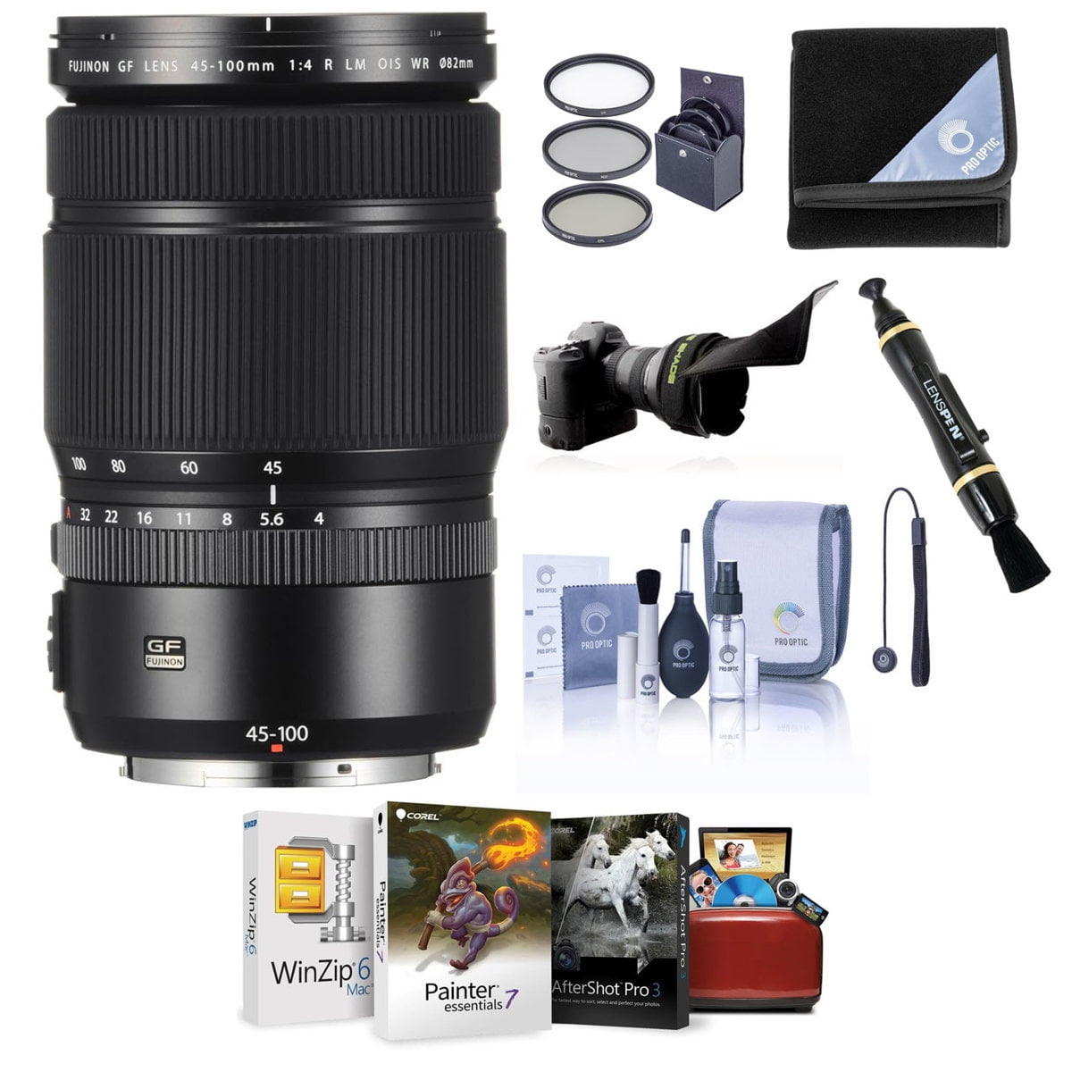 Fujifilm GF 45-100mm F4 R LM WR Lens, Bundle with ProOptic 82mm Filter ...