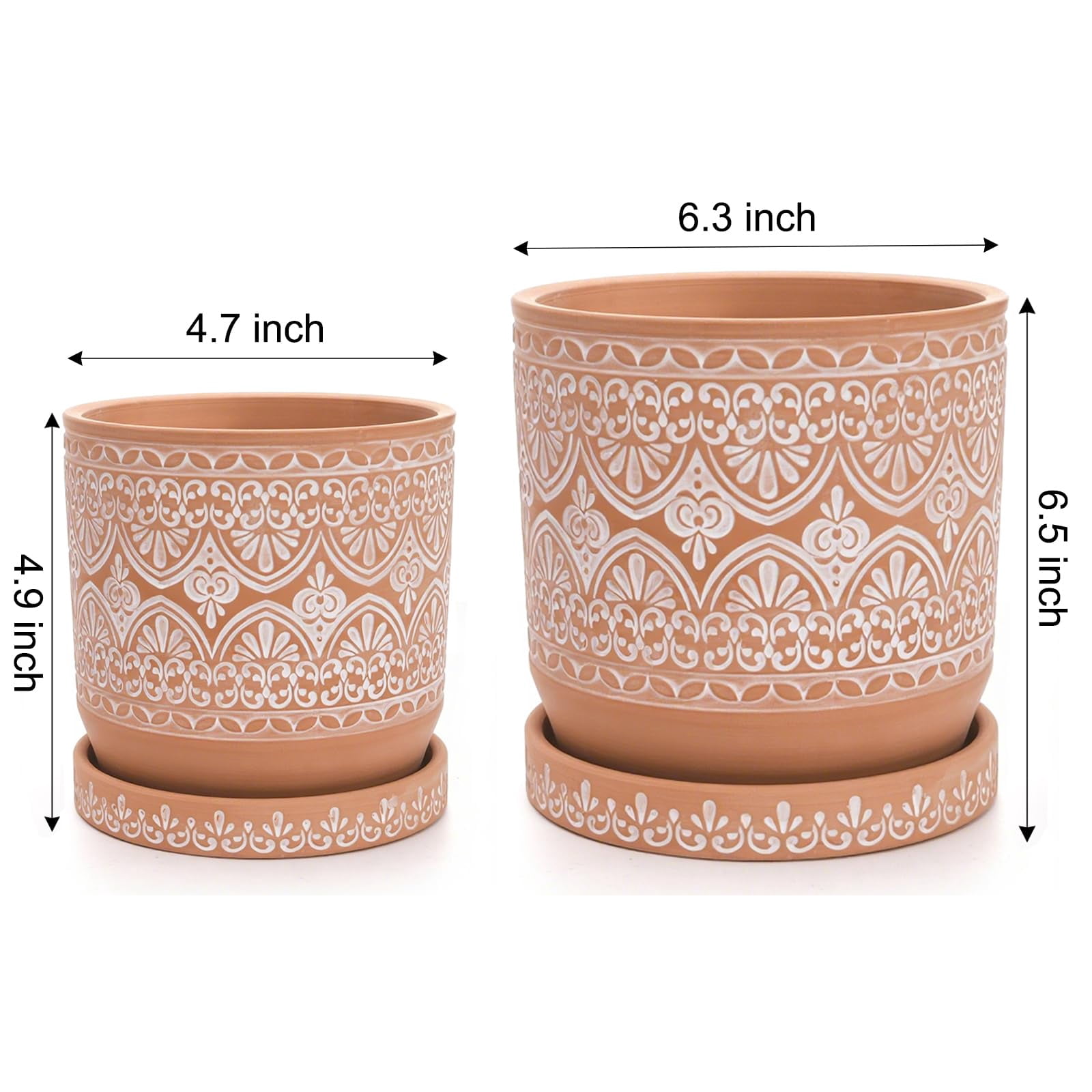GFCAS-Set of 2 Terracotta Plant Pots 4 Inch 6 Inch Clay Planter with ...