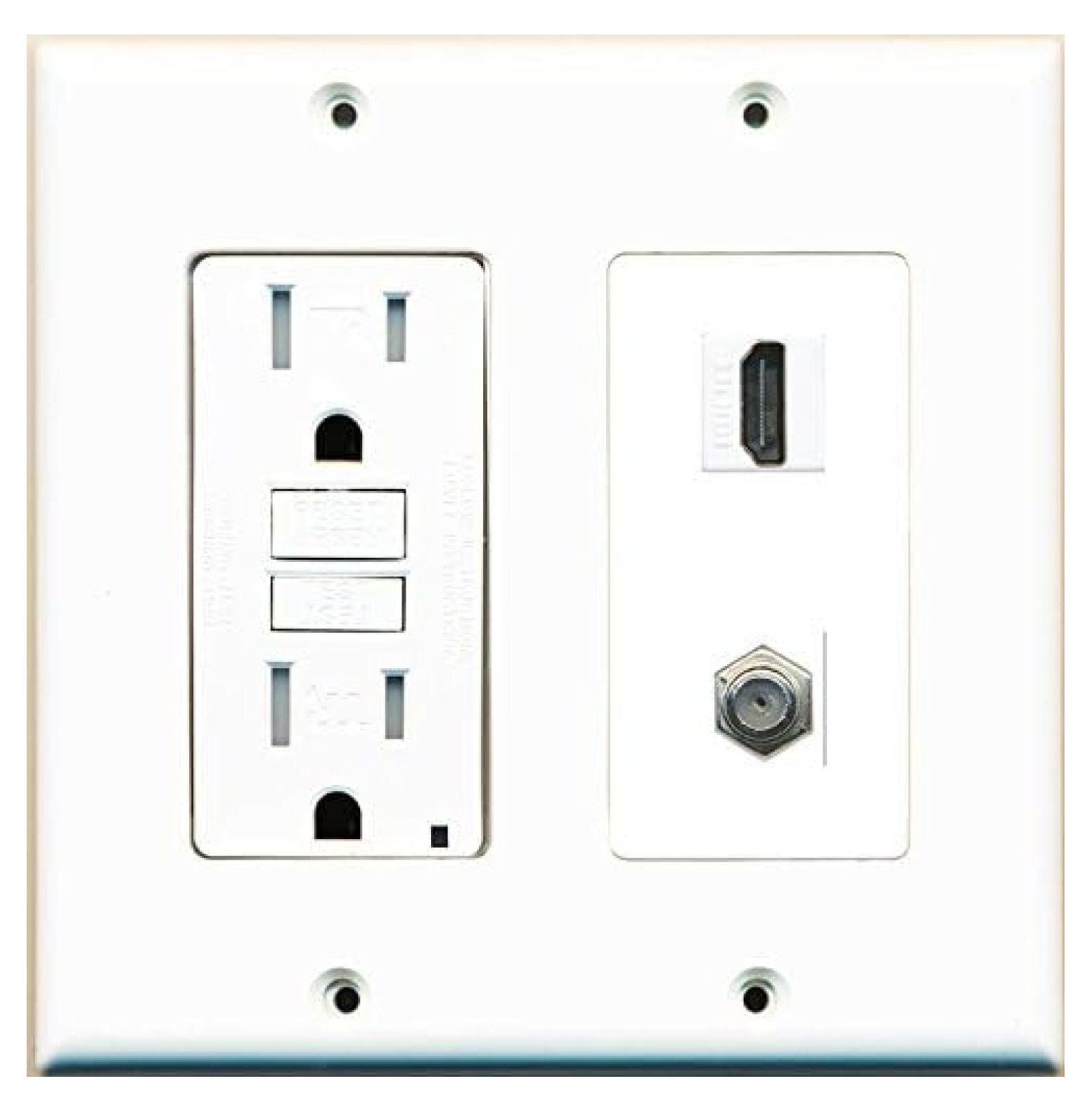 GFCI 15 Amp 125V Power Outlet with Coax Cable TV Wall Plate White ...