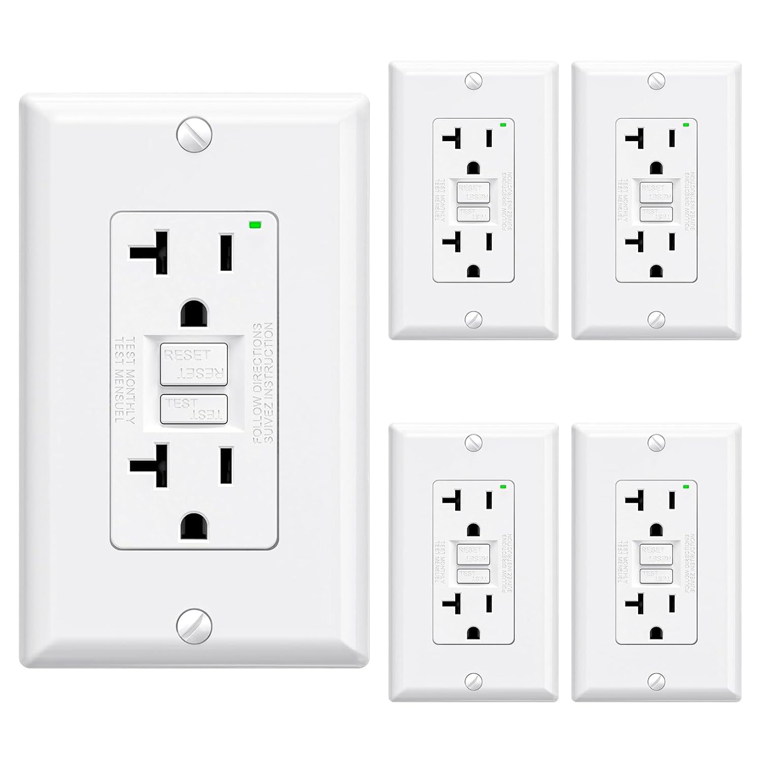 GFCI Outlet 20 Amp, Self-Test GFI Electrical Outlet with Narrow Design ...