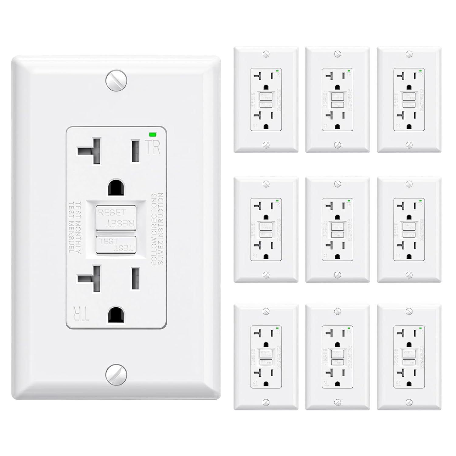 GFCI Outlet 20 Amp, Self-Test GFI Electrical Outlet with Narrow Design ...