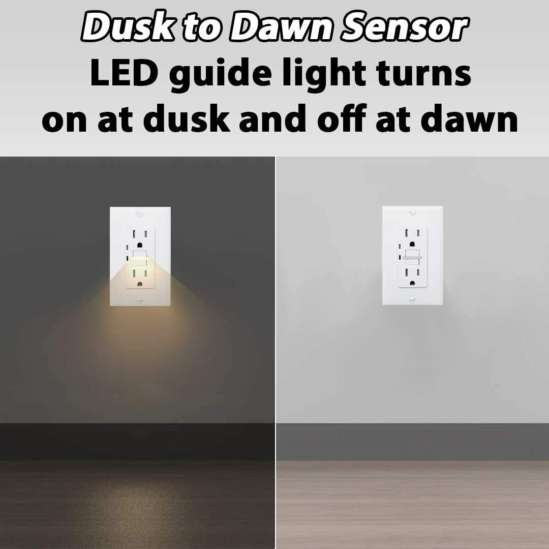 GFCI Outlet Night Light 15A UL Listed Tamper Resistant Lighted Duplex ...