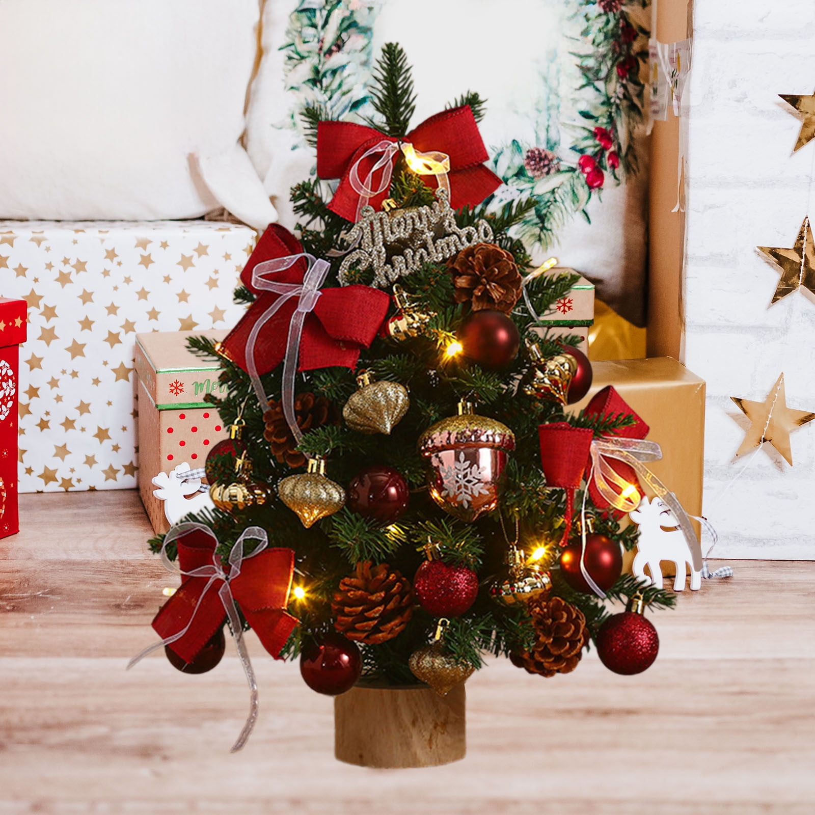 GFHFHITJ 18 Inch Tabletop Mini Christmas Tree Set with Warm-White Led ...