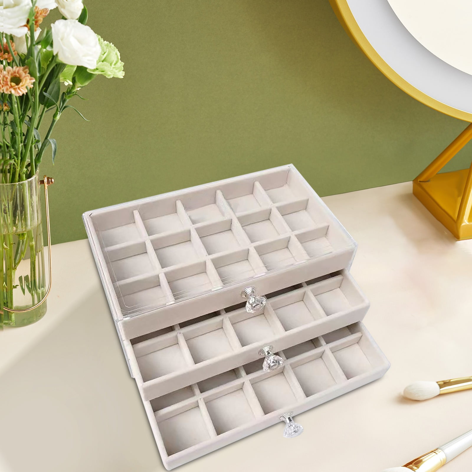 GFHFHITJ Functional 3-Tier Jewelry Box Organizer with 3 Drawers Leather ...