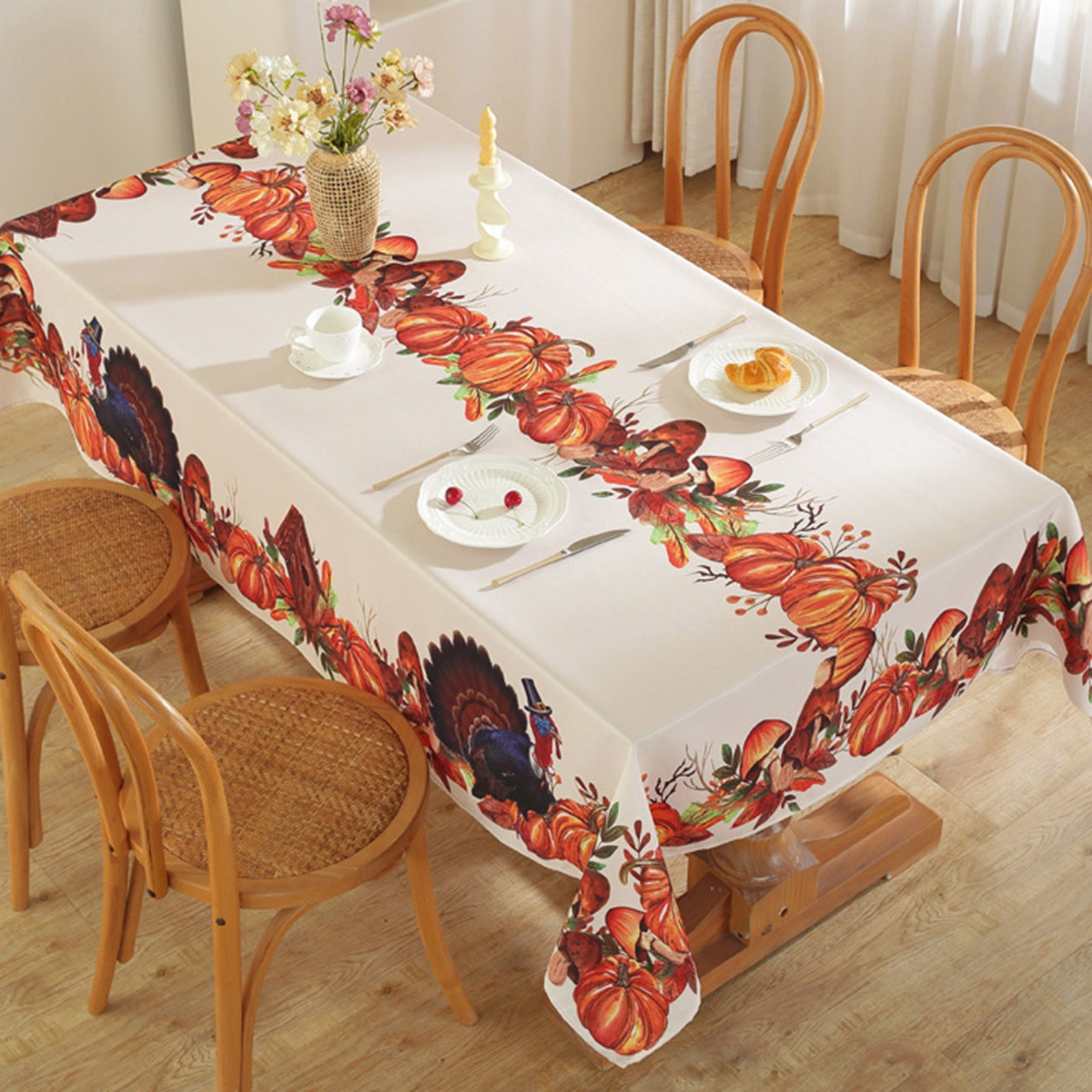 GFHFHITJ Thanksgiving Tablecloth Funny Turkey Pumpkin Print And Oil ...
