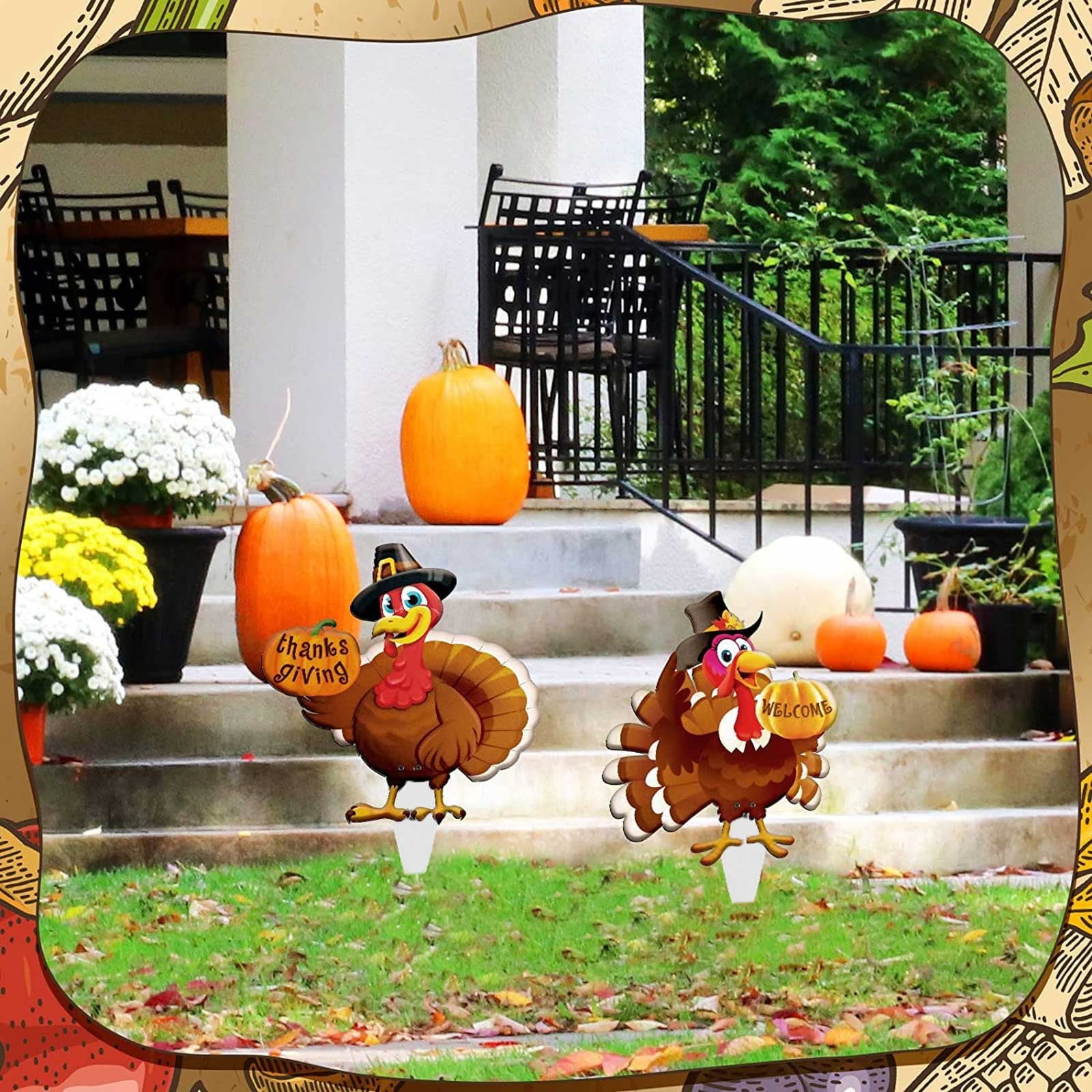 GFHFHITJ Thanksgiving Turkey Yard Sign with Stakes for Holiday Lawn ...