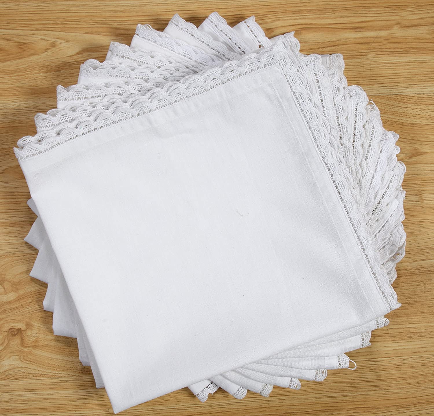 GFI LINEN CLUBS Cotton slub Dinner Napkins with Crochet Lace White ...