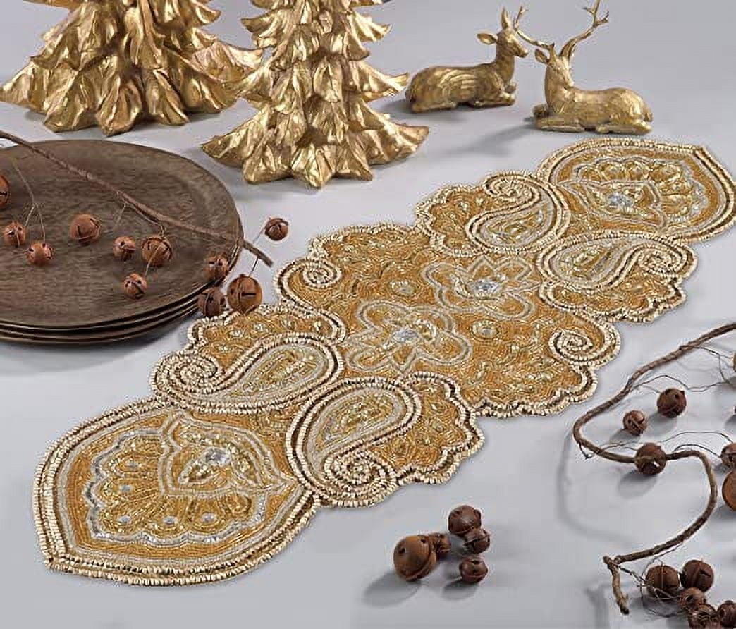 GFI LINEN CLUBS Hand Made Beaded Table Runner/ Home Decor Mat in Mini ...