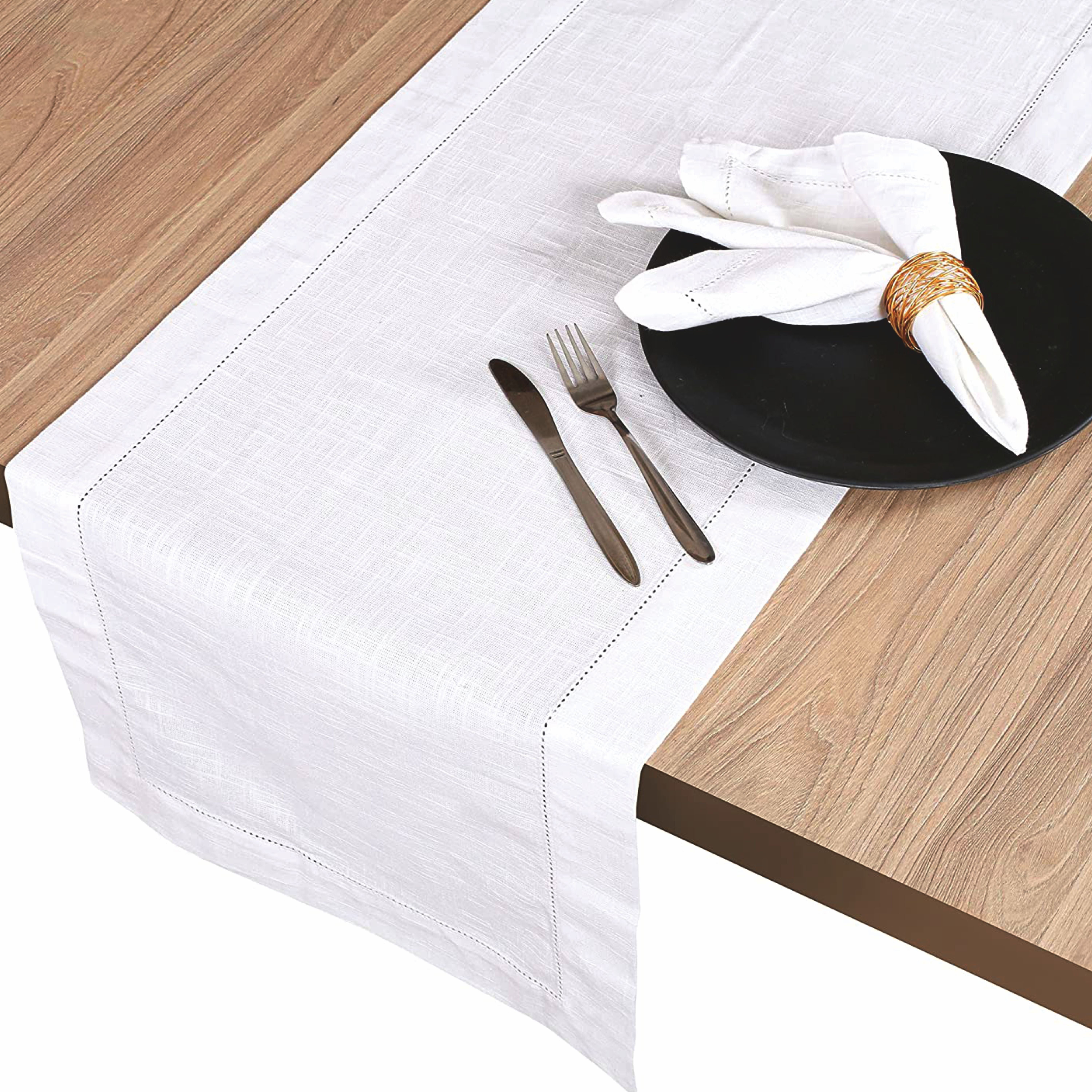 GFI Linen Clubs Hand Made Ladder Lace Slub Cotton Linen Table Runner ...