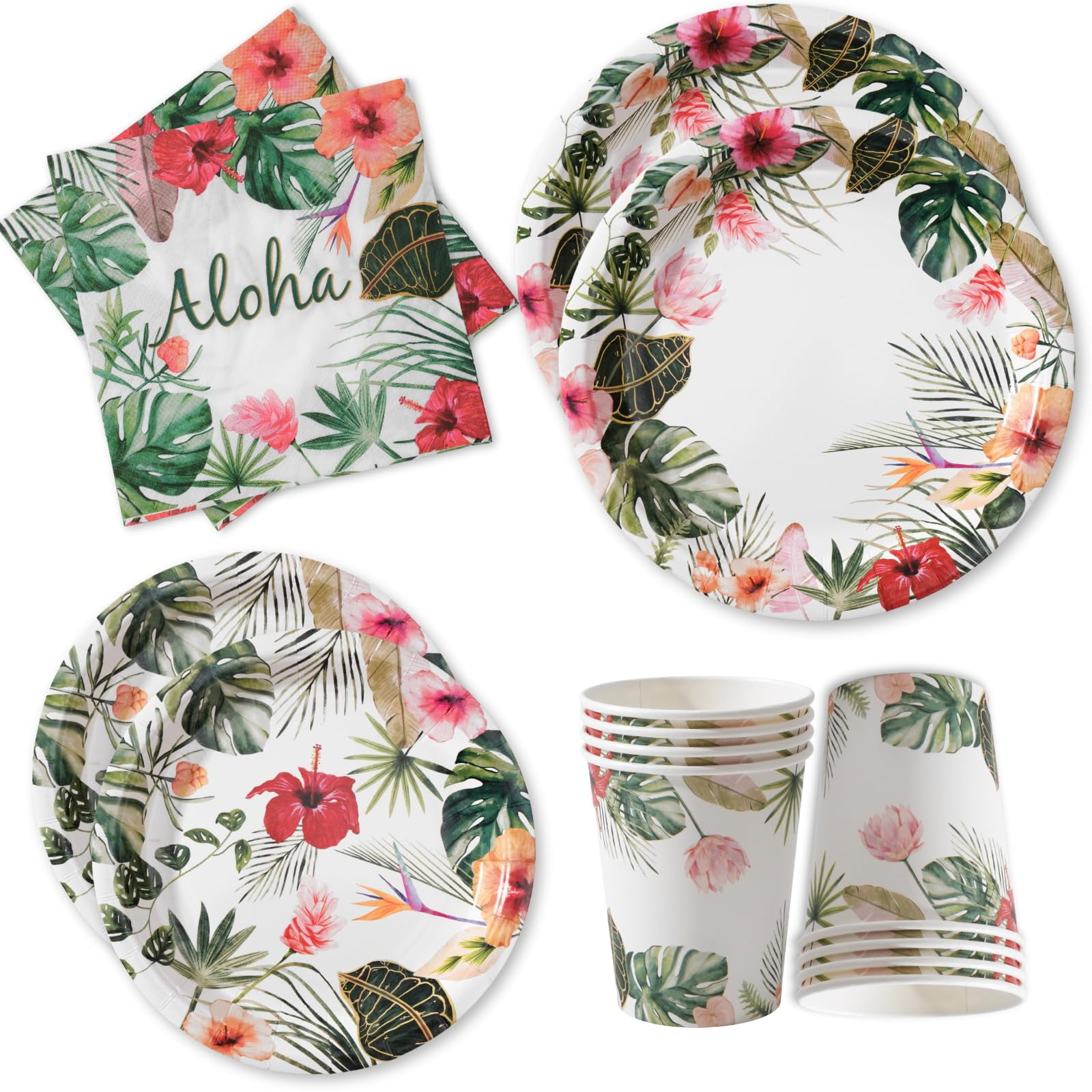 GFInYHM 96PCS Tropical Hawaiian RRF12 Party Plates and Napkins ...