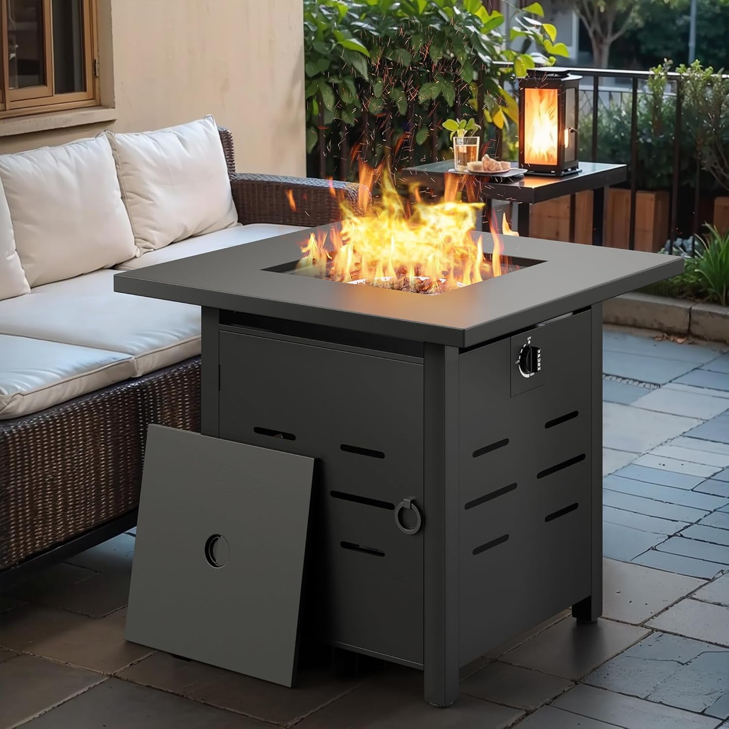 GFNXYI 28” Gas Fire Pit Table, 50,000 BTU Outdoor Propane Fire Table ...