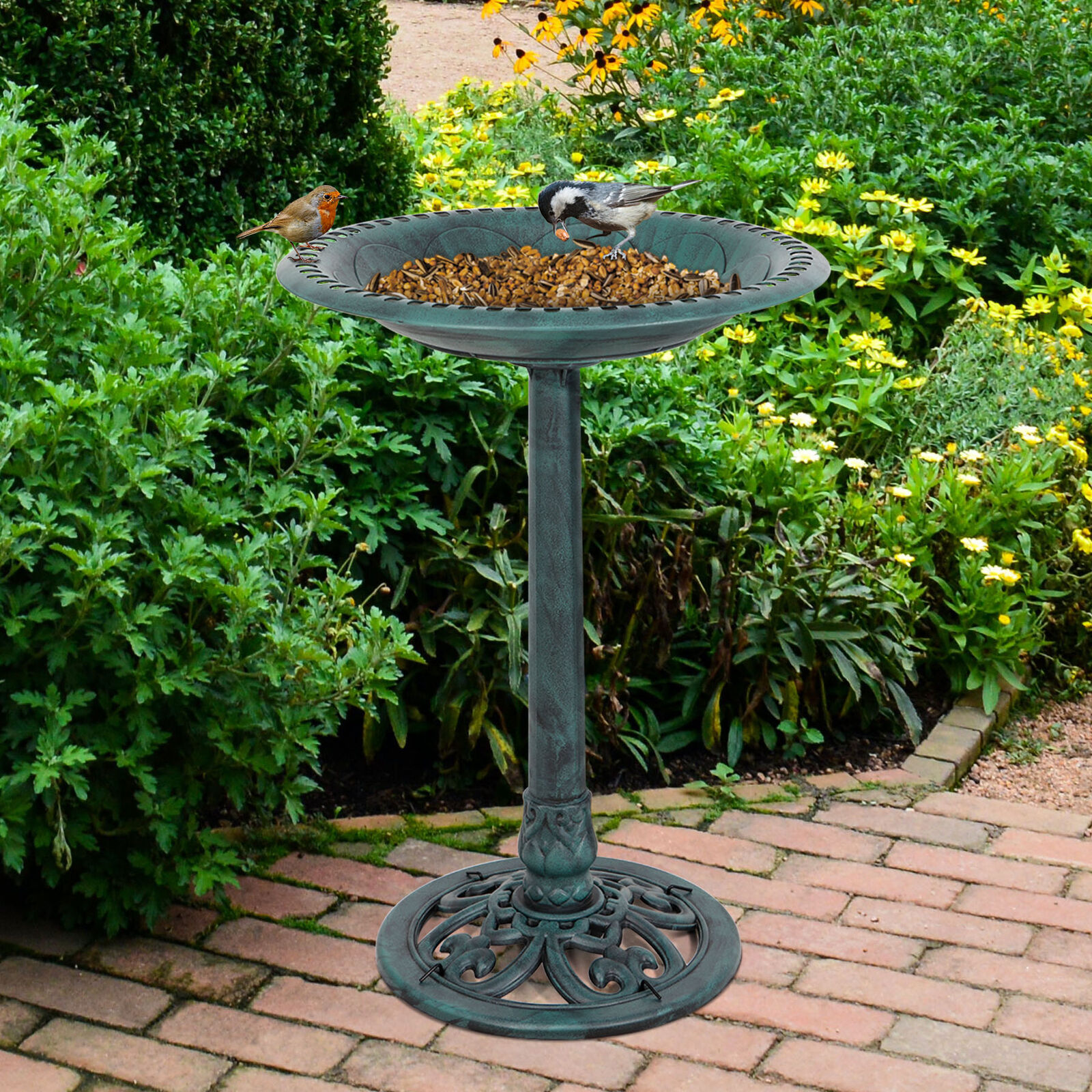 GFNXYI 28 Inch Bird Bath with Decorative Verdigris Finish, Assembled ...